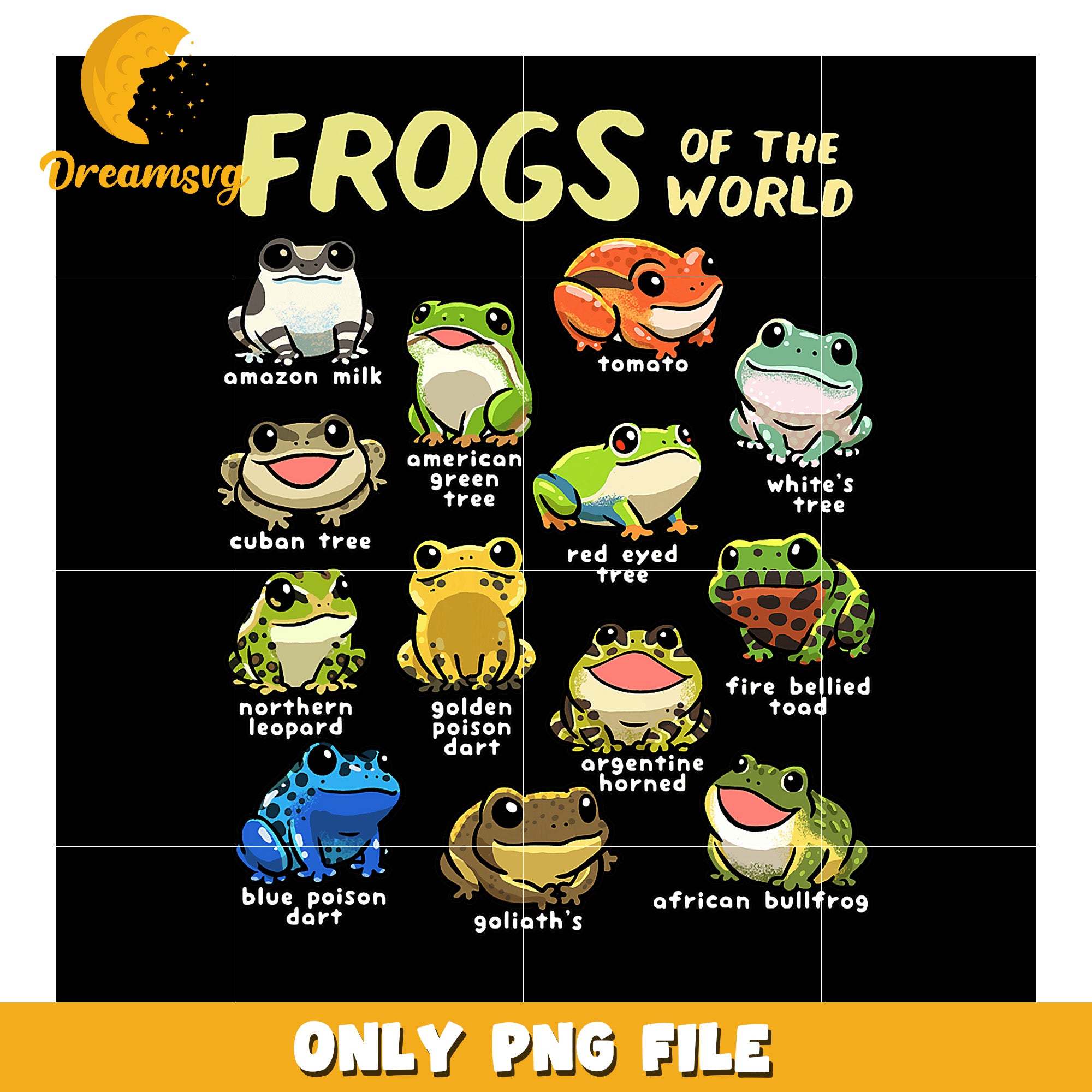 Frogs of the World PNG Cute Cartoon Frog Chart – DreamSVG Store