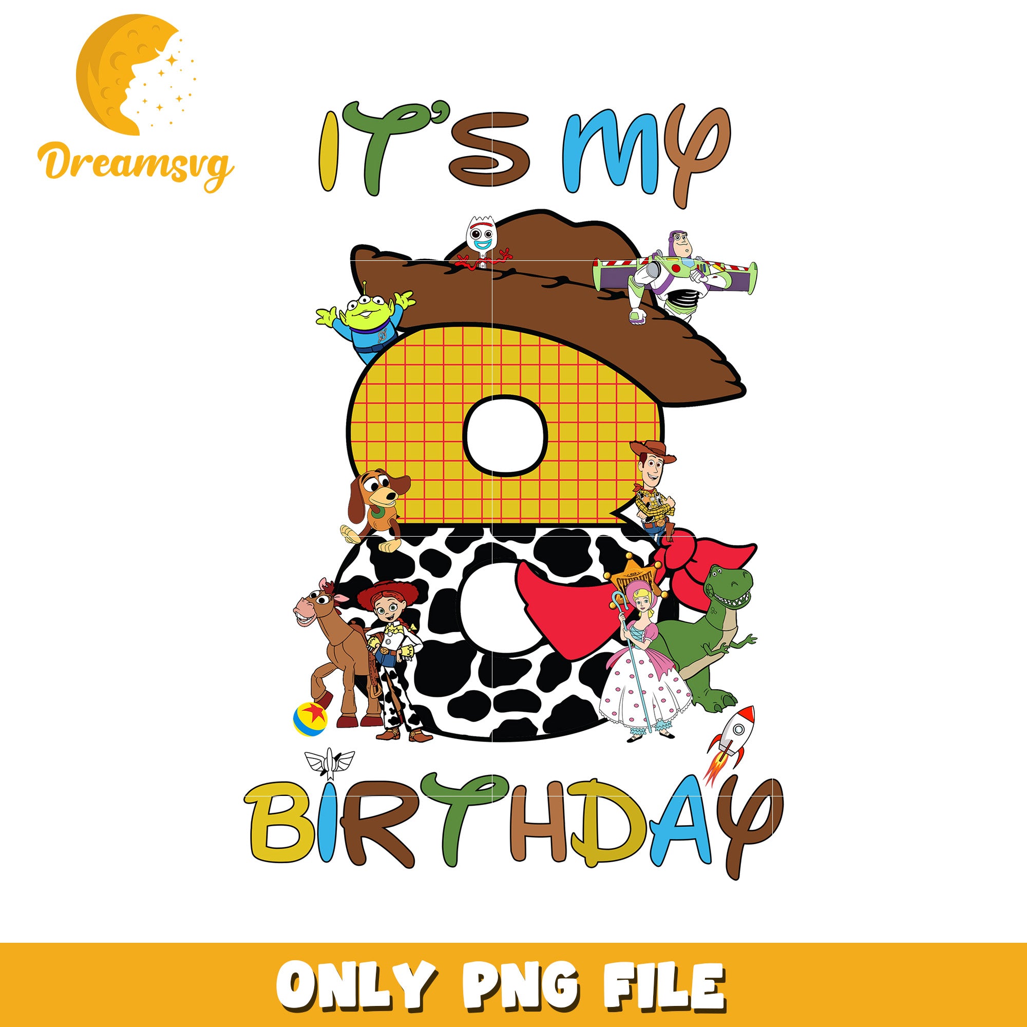 Fun Birthday PNG Design for Kids Eight Years Old Party – DreamSVG Store