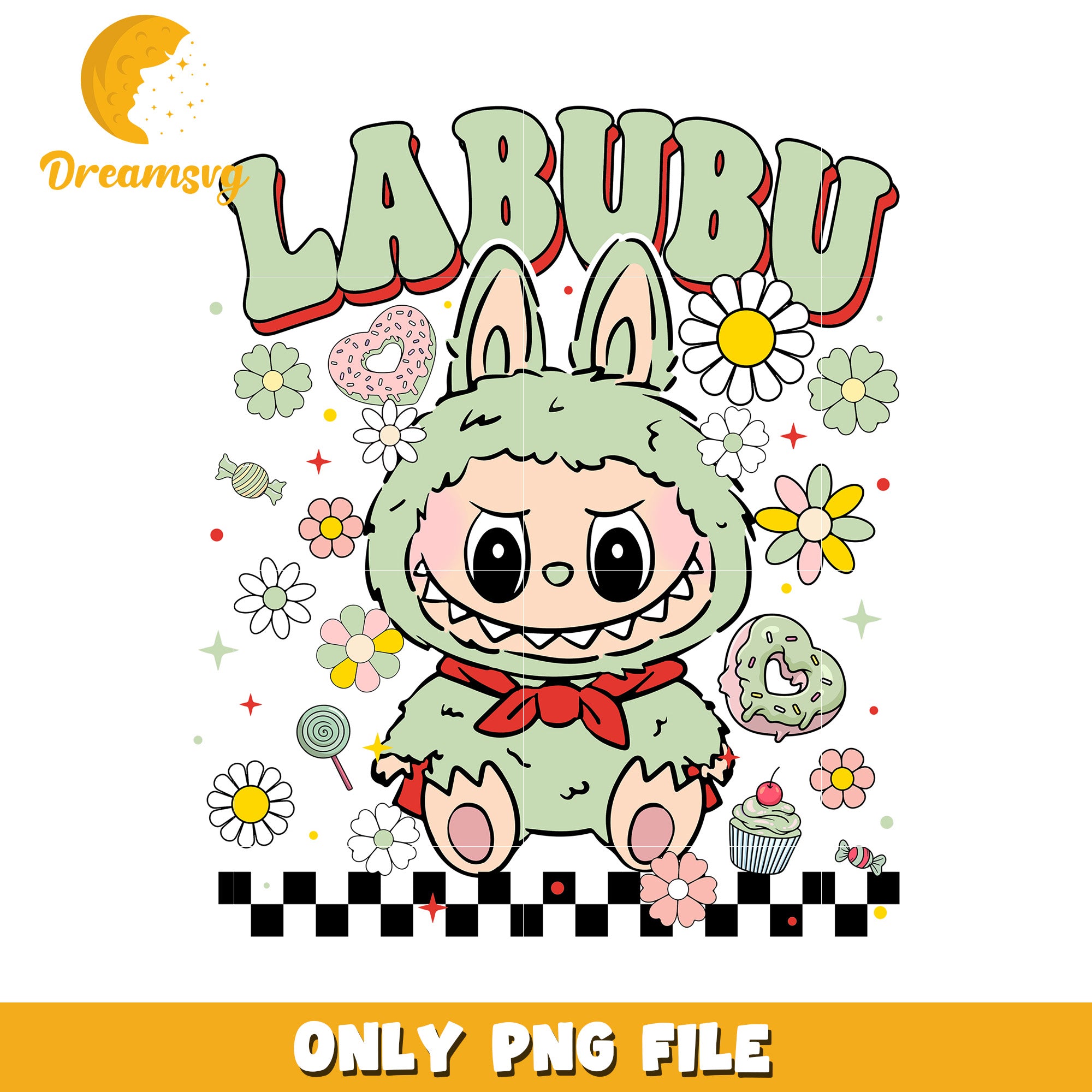 Green flowers labubu png, labubu characters png, labubu wallpaper png ...