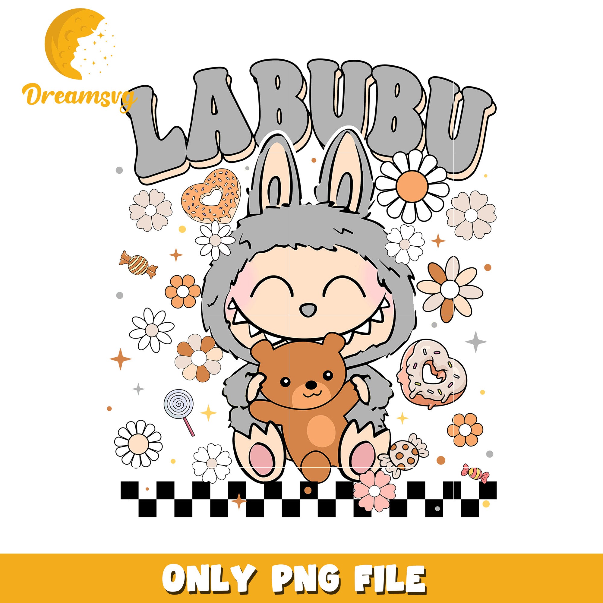 Grey labubu design with flowers png, labubu blind box png, labubu pric ...