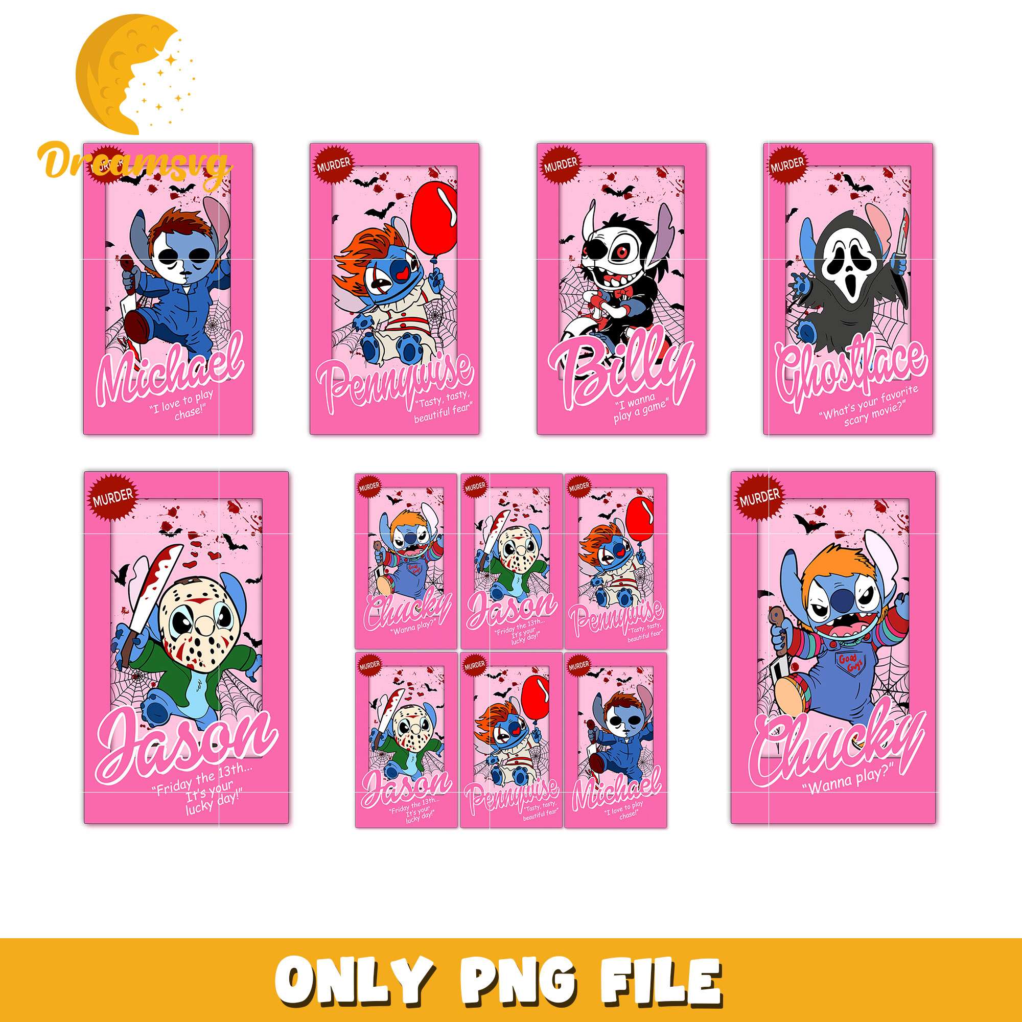 Stitch horror card pink halloween bundle png, stitch horror movie png ...
