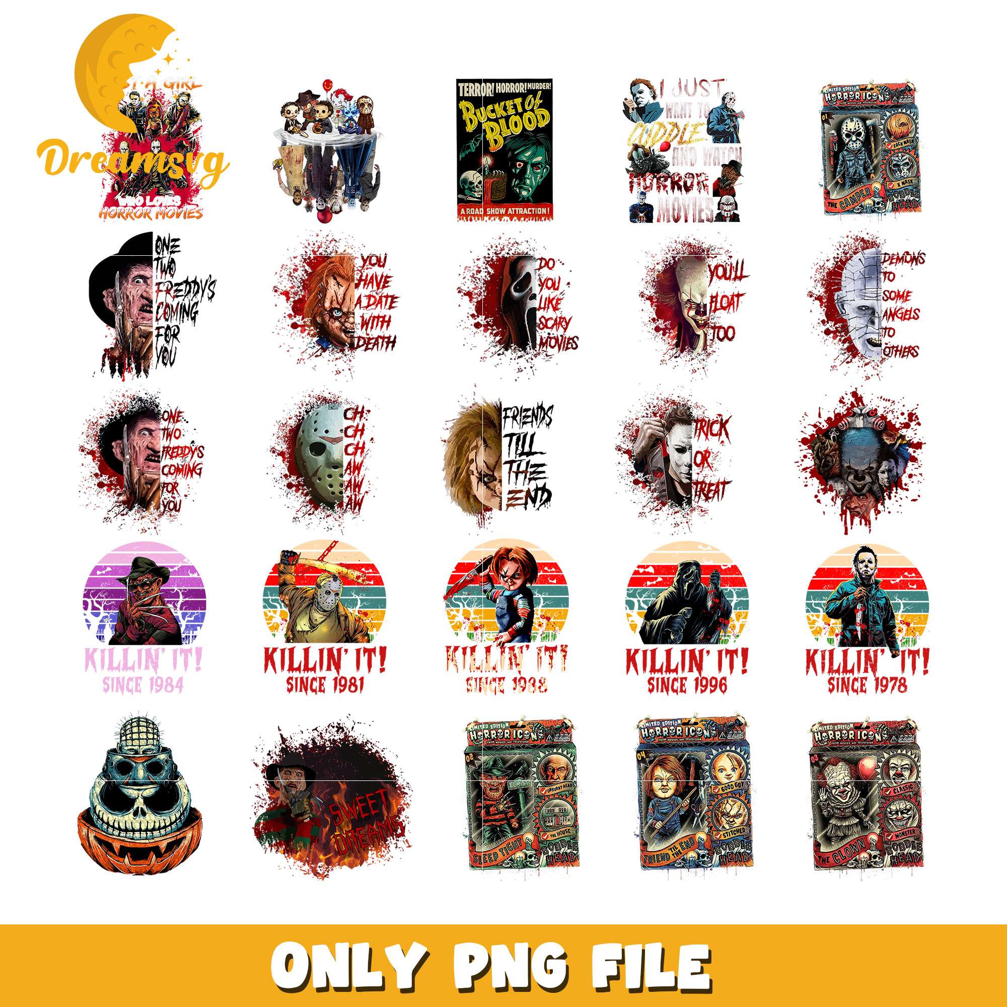 Horror killin it since halloween bundle design png, faces of horror pn ...