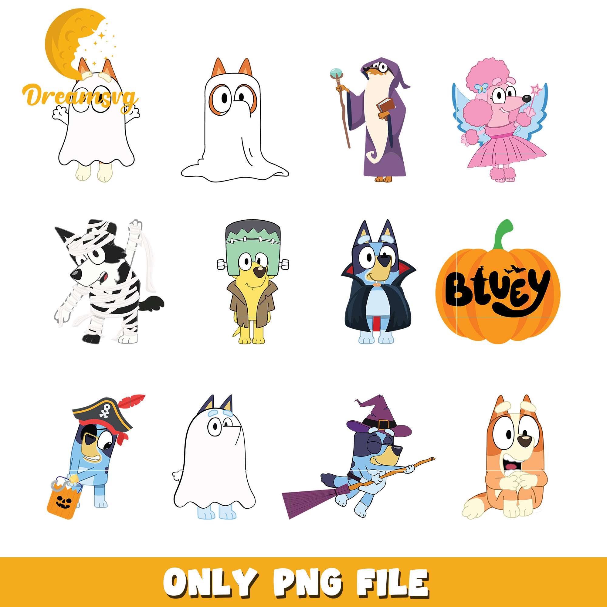 Bluey characters halloween design bundle png, bluey halloween png ...