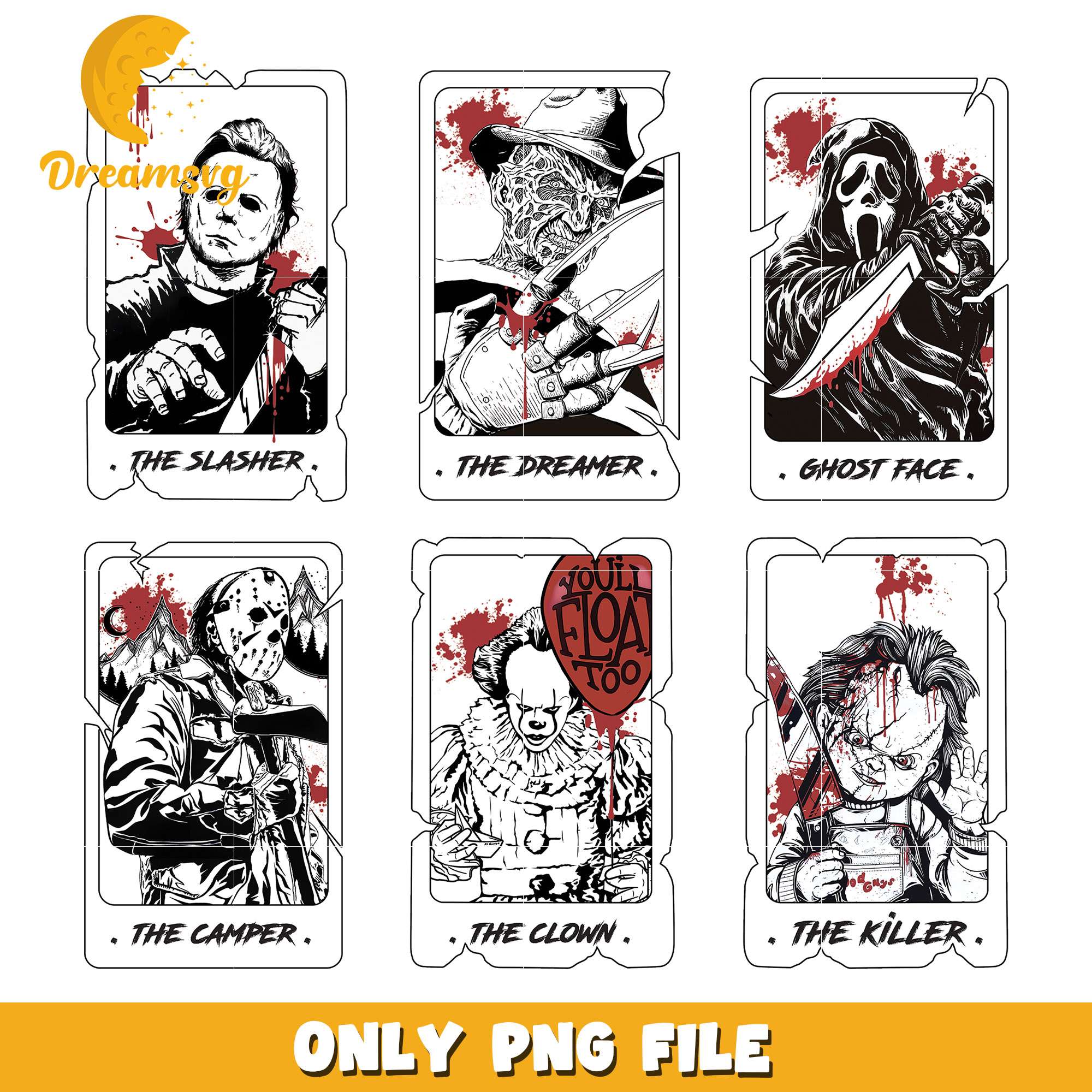 Halloween horror tarot card bundle design png, horror movies png ...