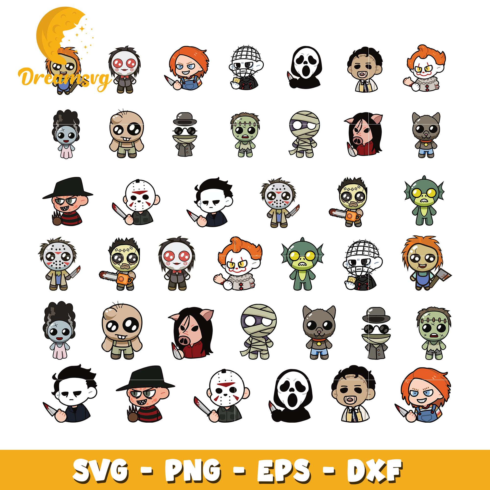 HLW080924162-Horror Character chibi bundle svg, Horror movies svg ...