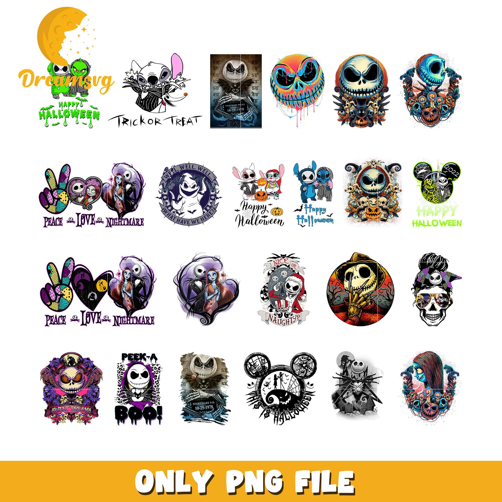 Jack skellington peace love halloween bundle png, jack skellington png ...