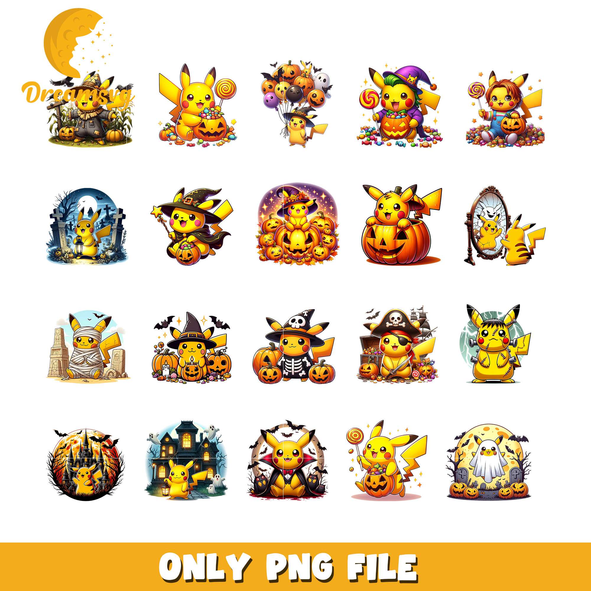 Pokemon pikachu pumpkin halloween bundle png, halloween pikachu png ...