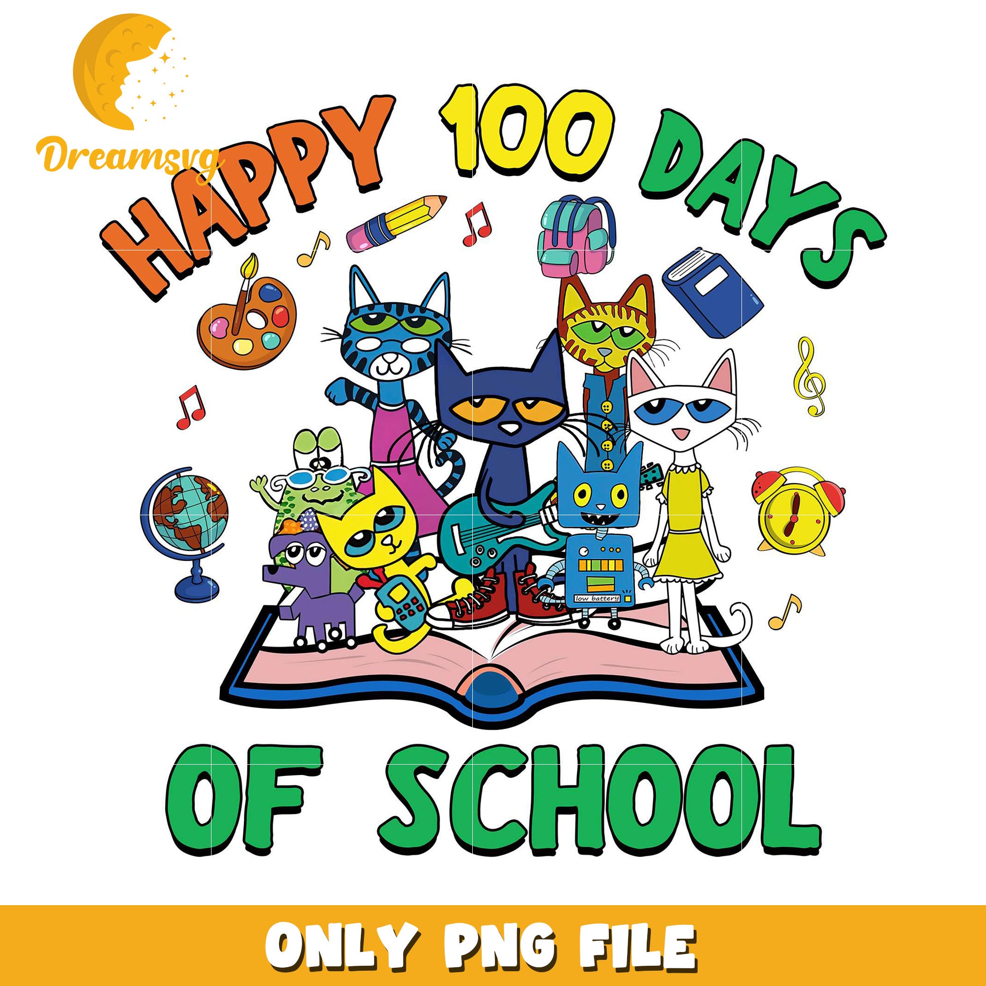 Happy 100 Days of School Cute Cat PNG Design – DreamSVG Store