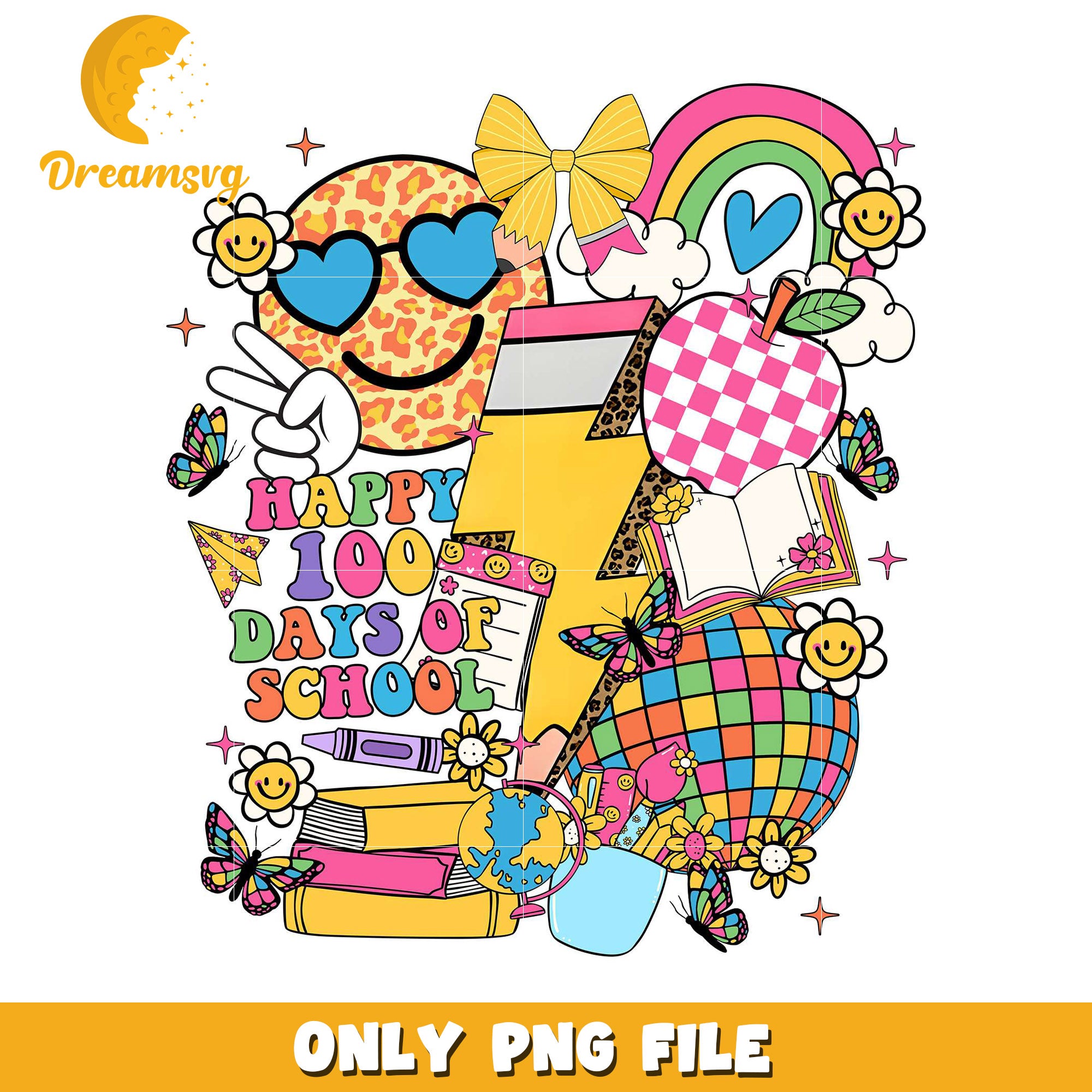 Happy 100 Days of School Fun Colorful PNG Design – DreamSVG Store