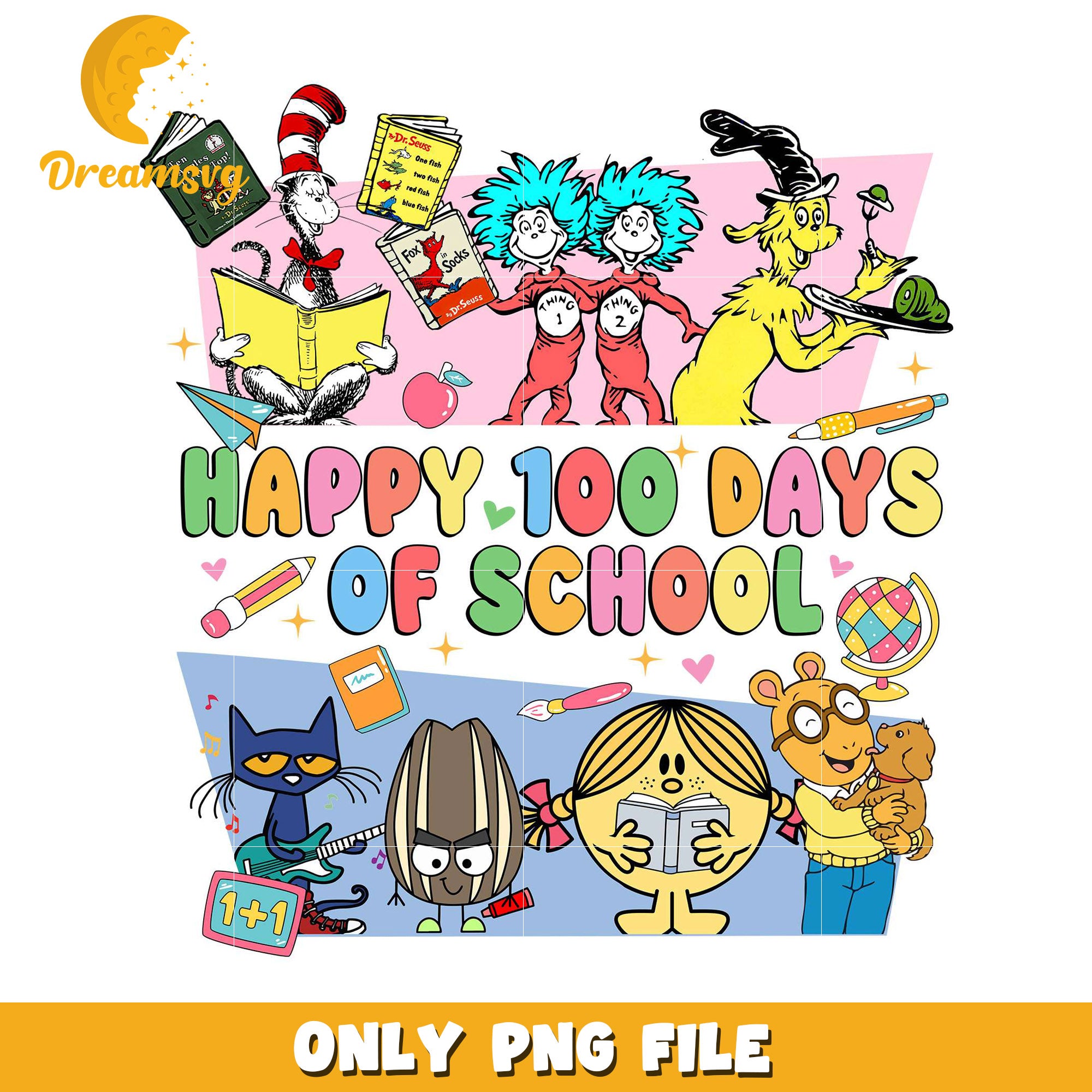 Happy 100 Days of School Fun PNG Artwork Design – DreamSVG Store