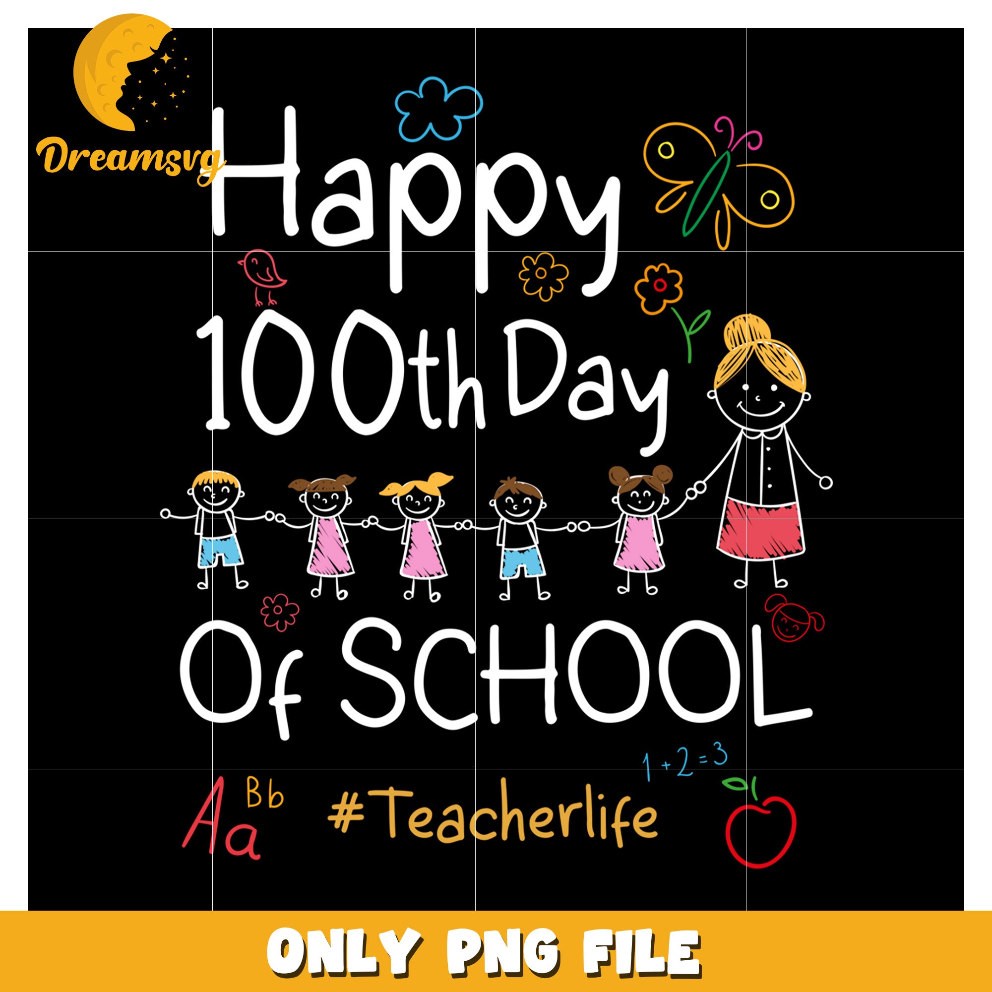 Happy 100th Day of School PNG File for Teachers and Kids – DreamSVG Store