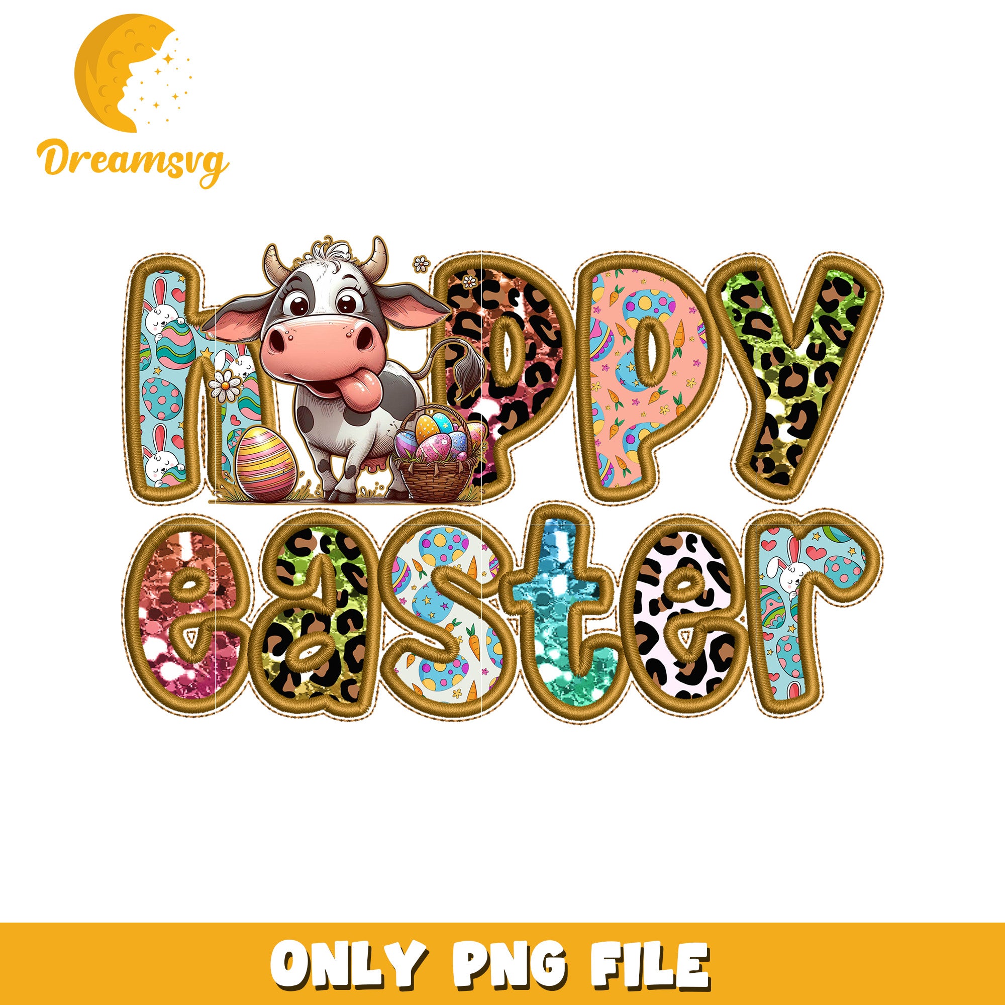 Happy Easter Cow Design PNG File for Festive Celebrations – DreamSVG Store