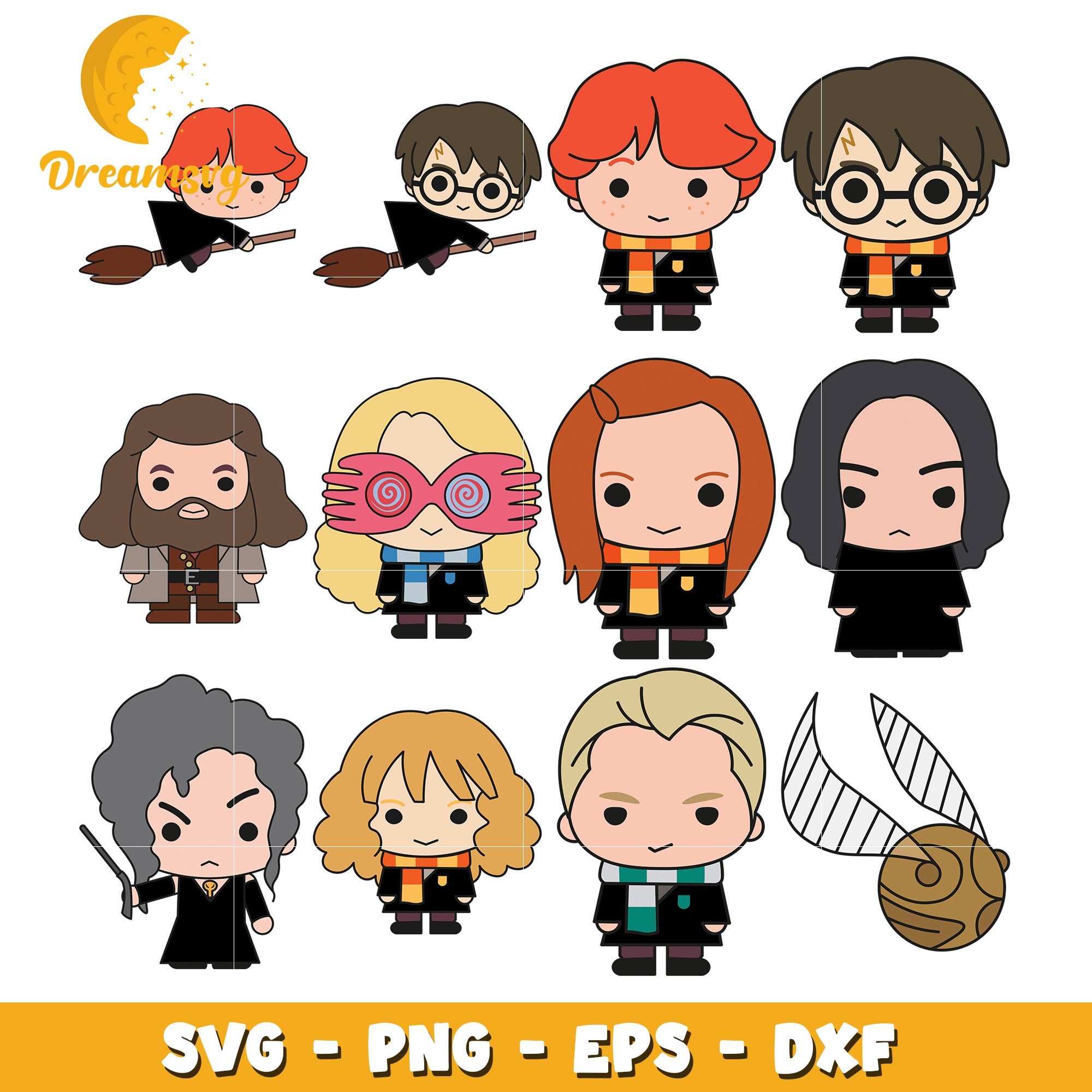 Harry Potter chibi characters bundle svg, Harry Potter cast svg ...