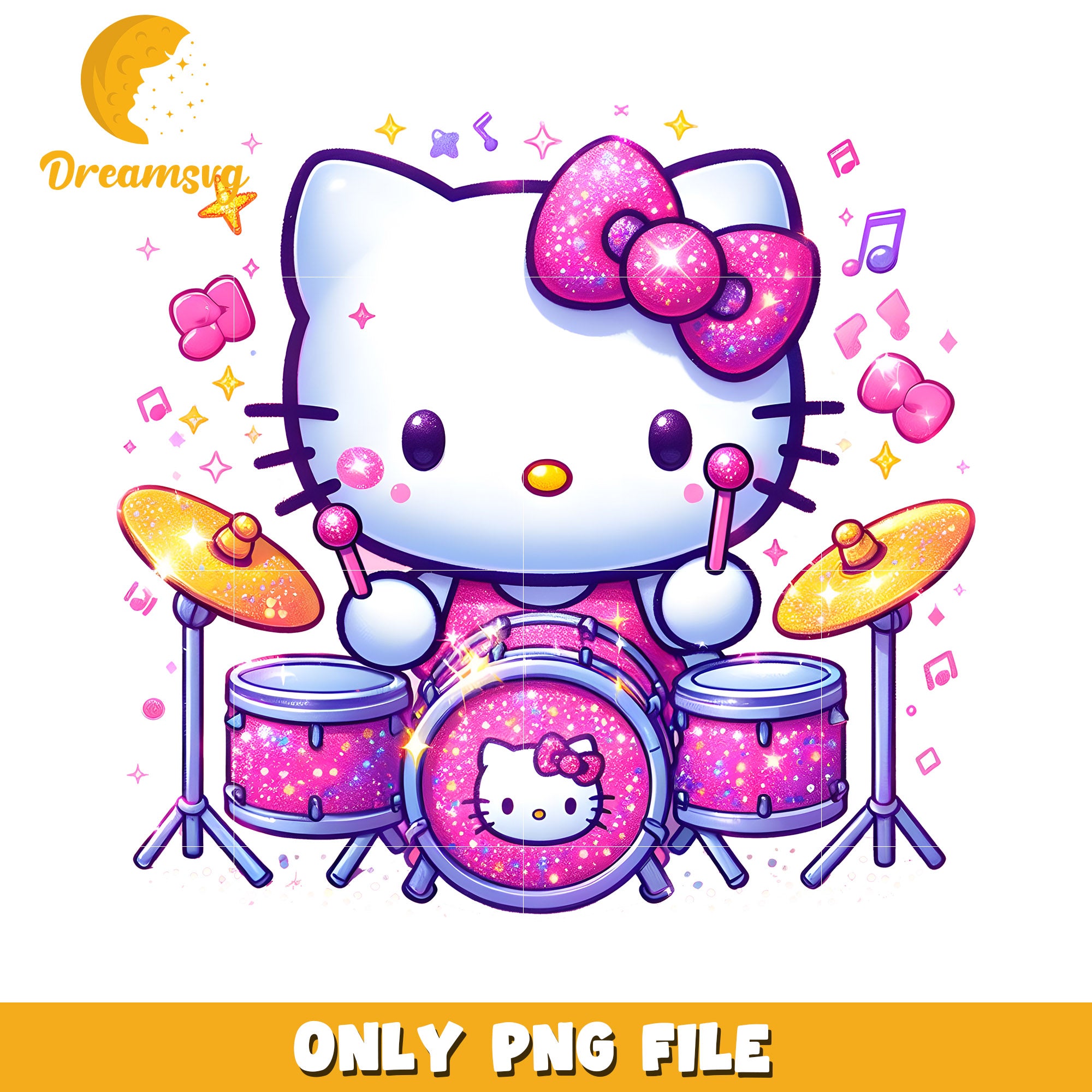 Hello Kitty Drummer PNG Glitter Design – DreamSVG Store
