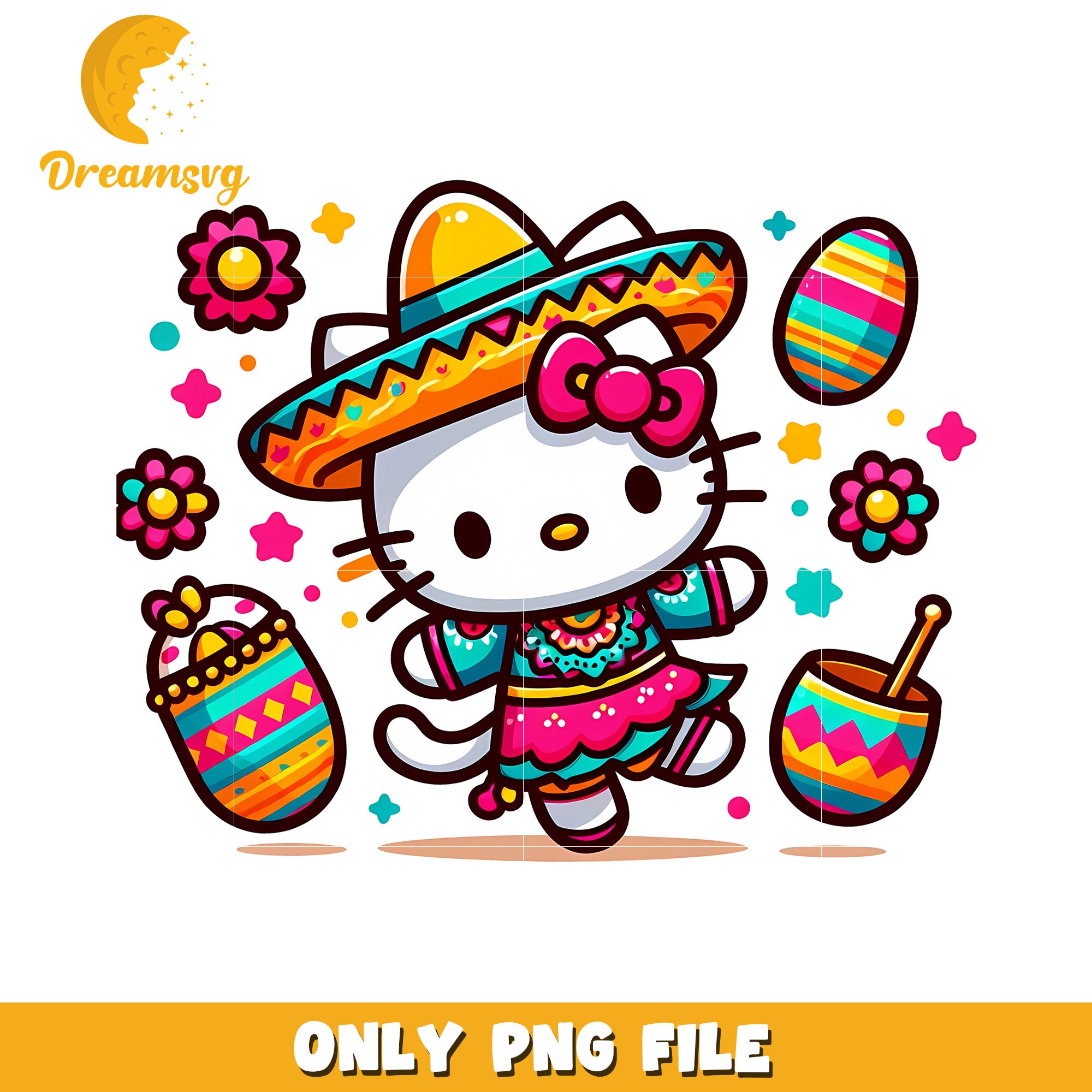 Hello Kitty Fiesta PNG Cute Mexican Design – DreamSVG Store