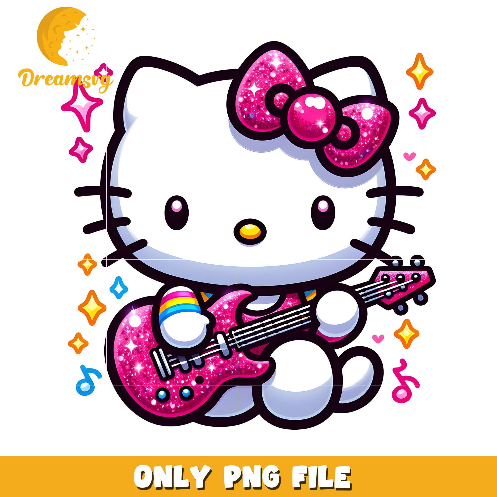 Hello Kitty Guitar PNG Glitter Rock Star – DreamSVG Store