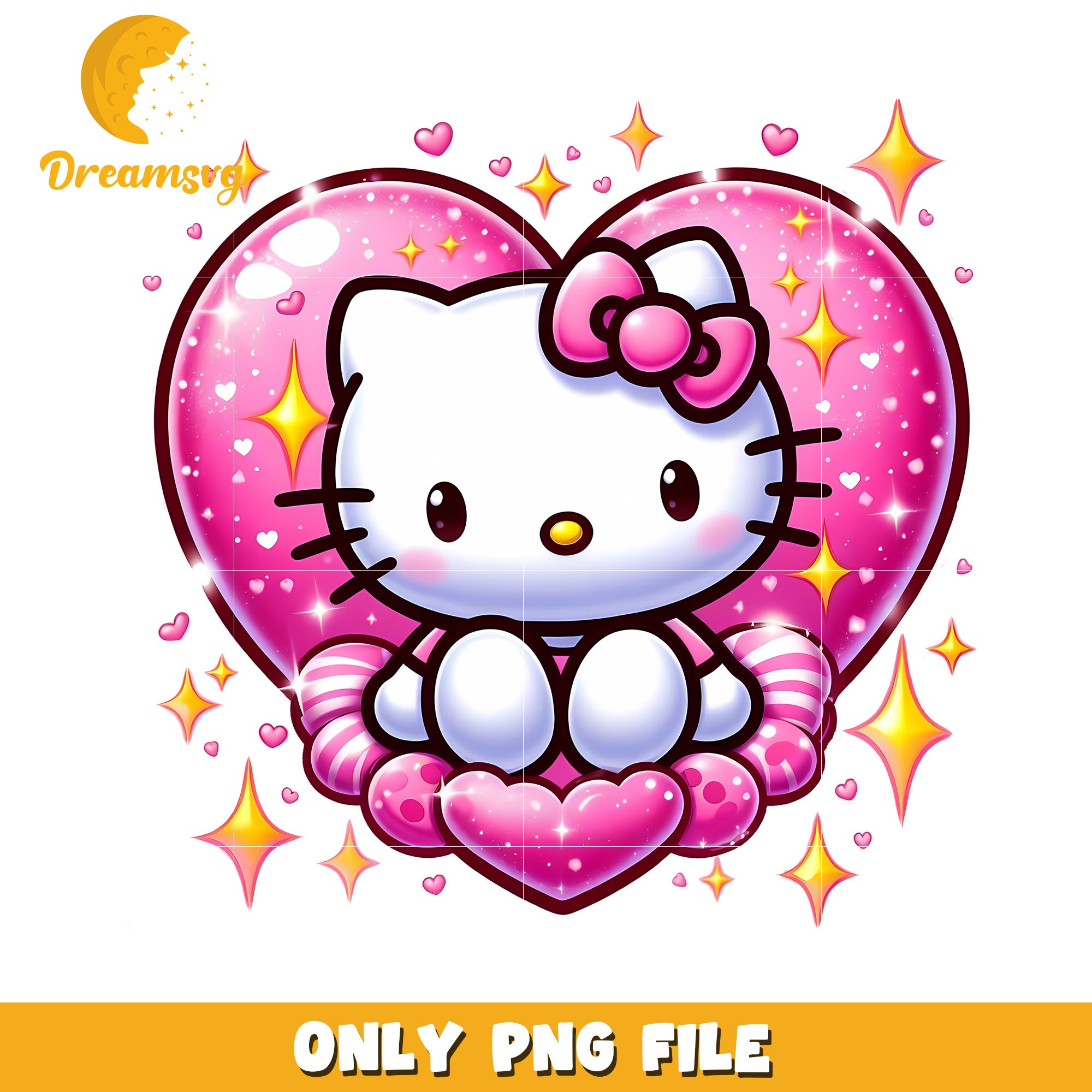 Hello Kitty Heart PNG Cute Glitter Design – DreamSVG Store