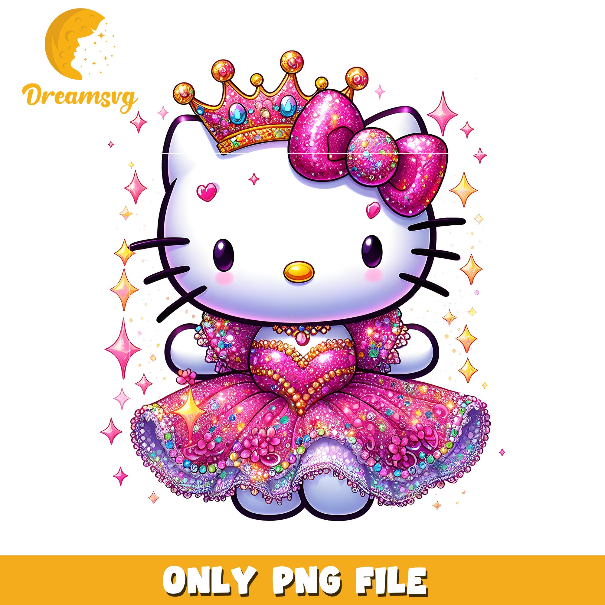 Hello Kitty Princess PNG Glitter Dress – DreamSVG Store