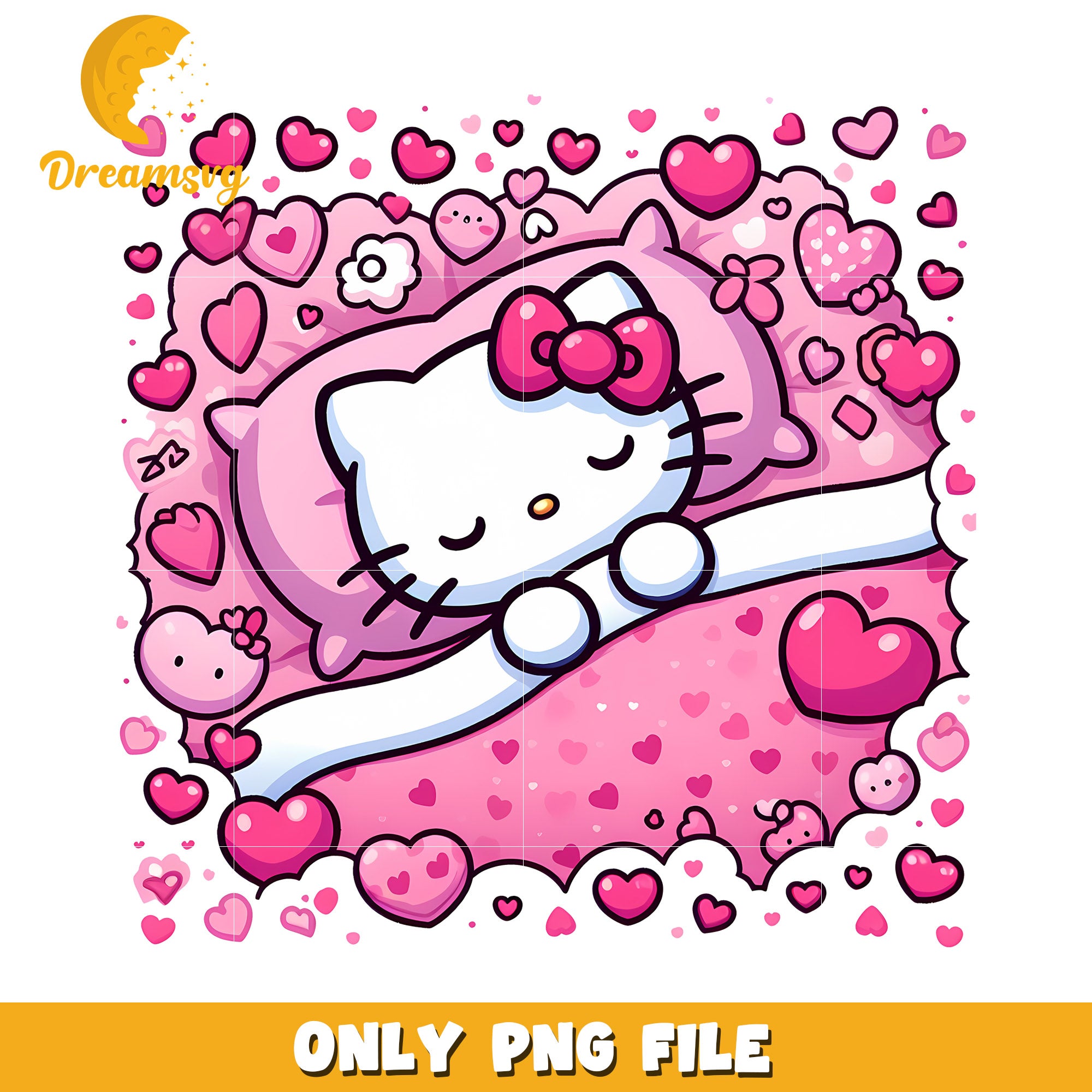 Hello Kitty Sleeping PNG Cute Hearts – DreamSVG Store
