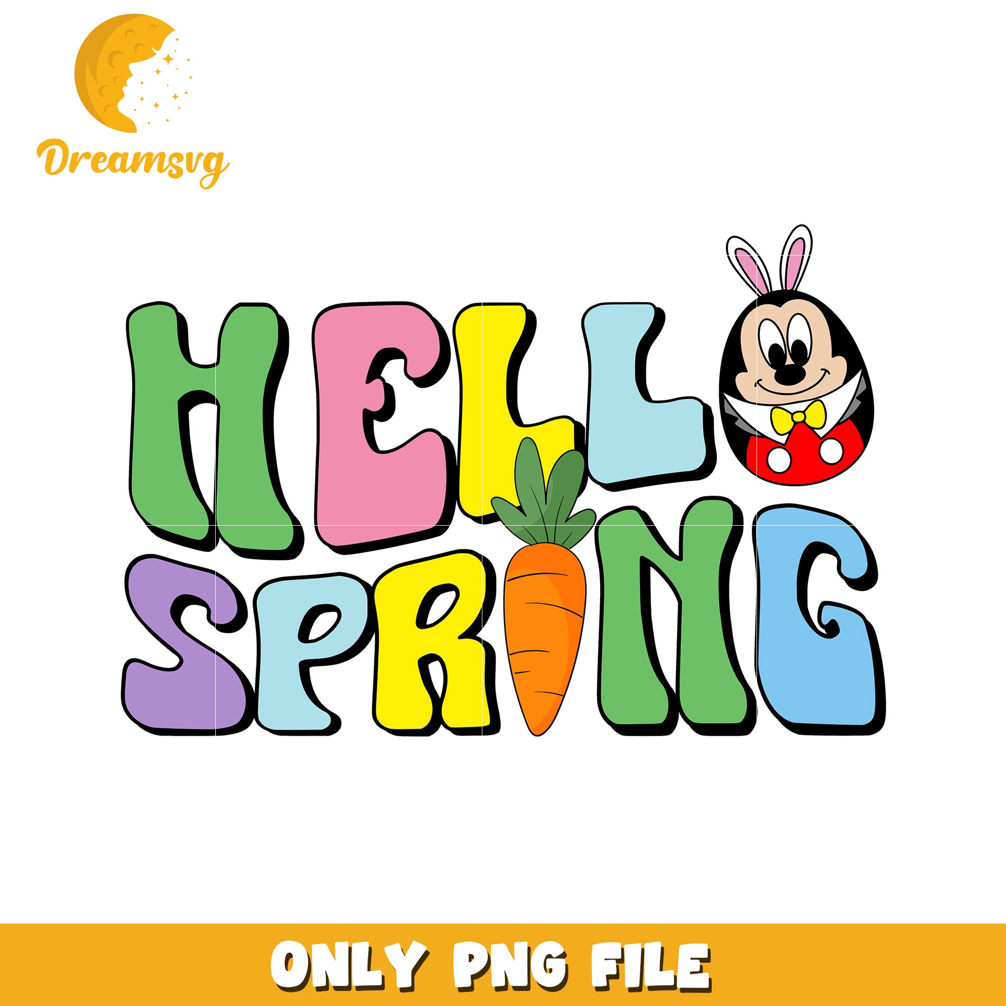 Hello Spring Colorful Bunny Design PNG for Kids Decor – DreamSVG Store