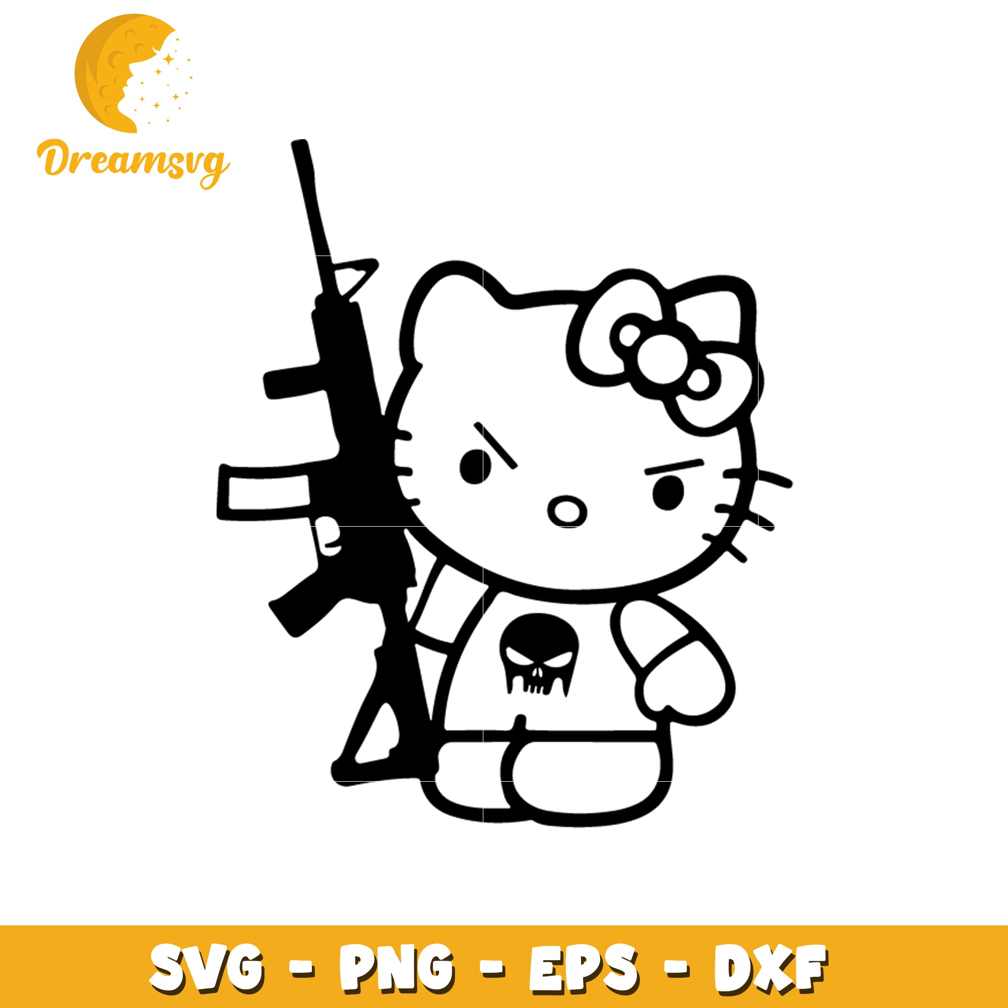 Hello kitty and gun outline svg, outline svg, hello kitty svg ...