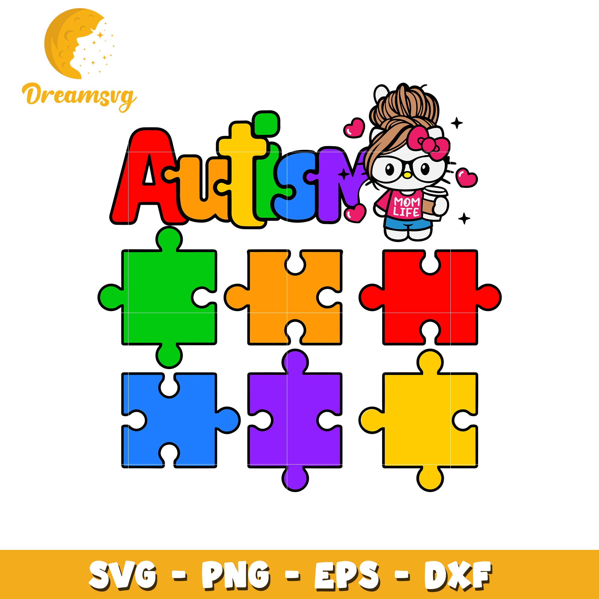 Hello kitty autism momlife svg, autism awareness svg, hello kitty svg ...
