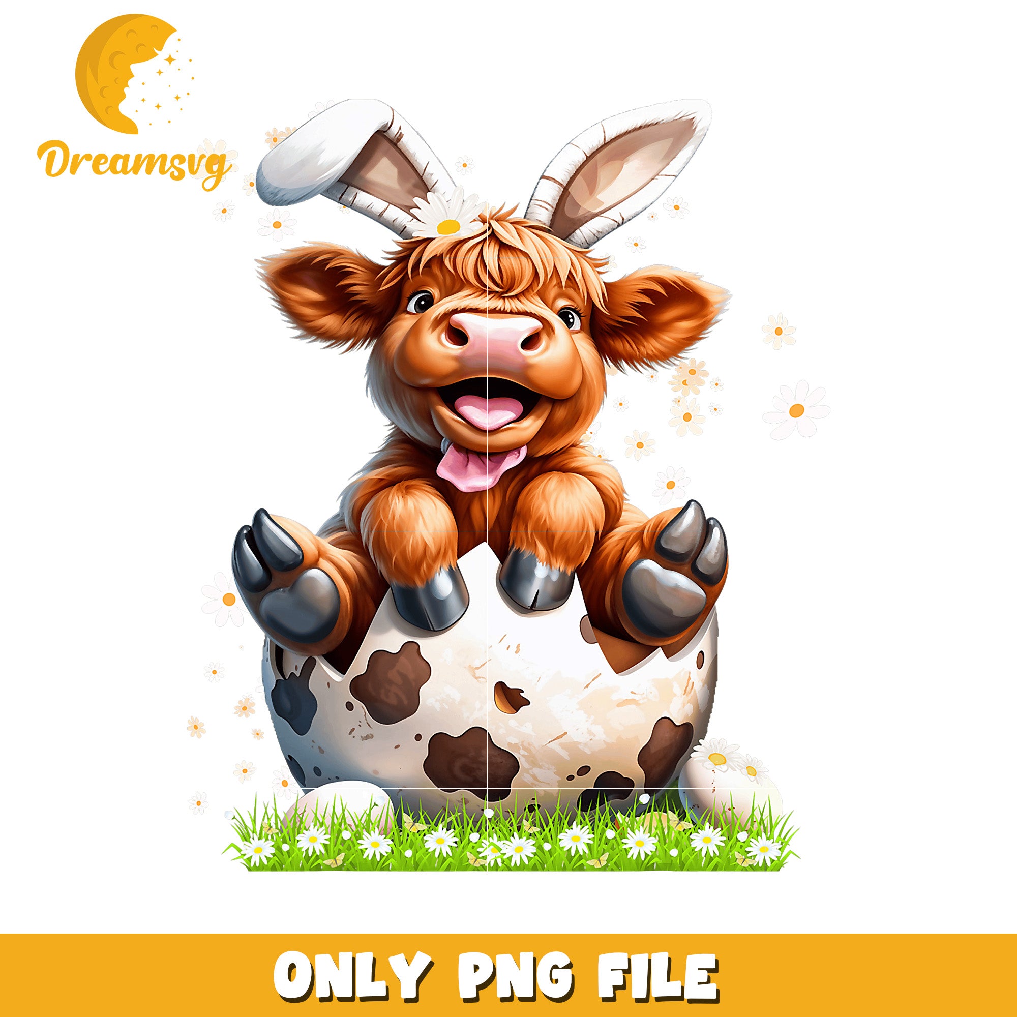 Highland Cow Easter Bunny PNG Image – DreamSVG Store