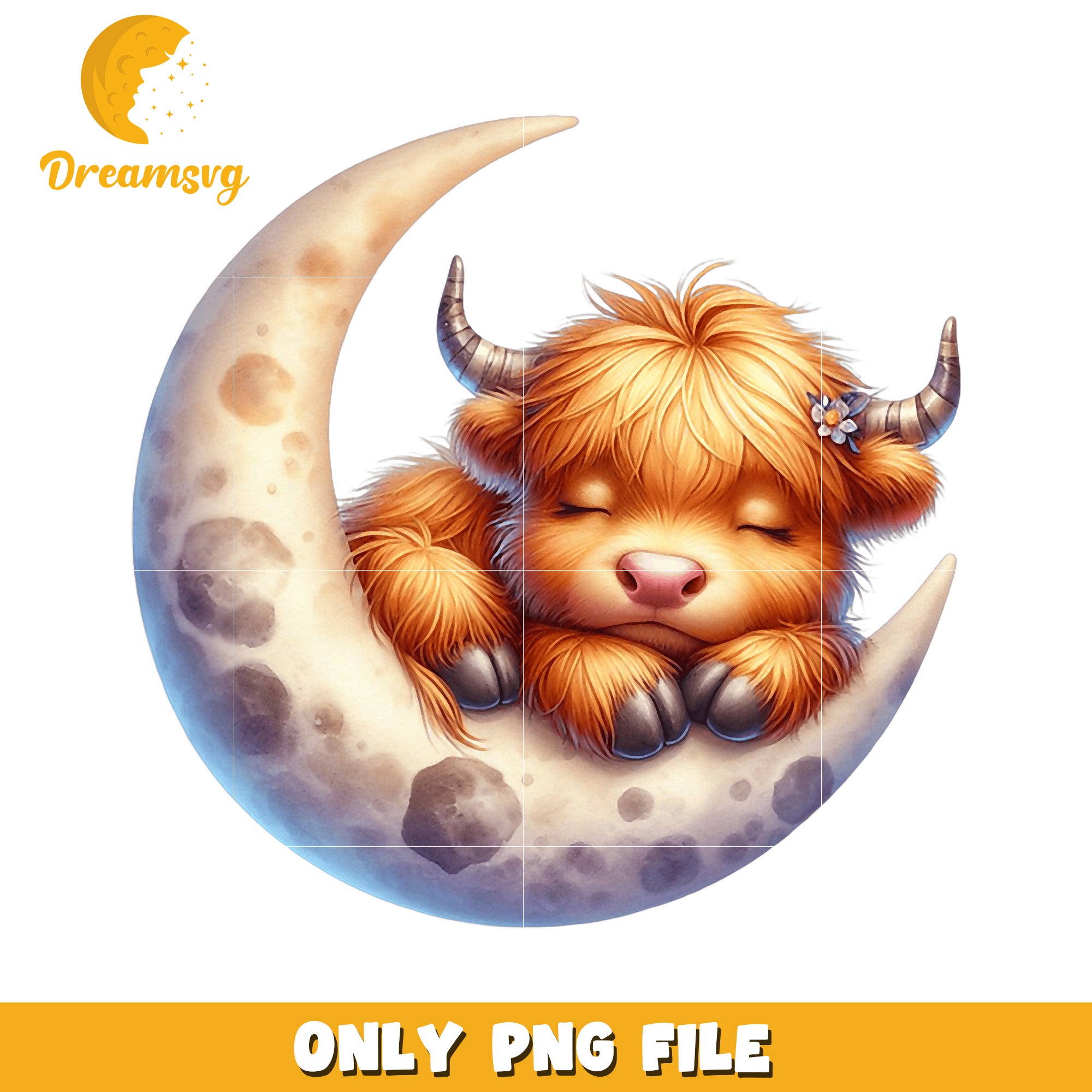 Highland Cow Moon PNG Cute Baby Cow Sleeping – DreamSVG Store