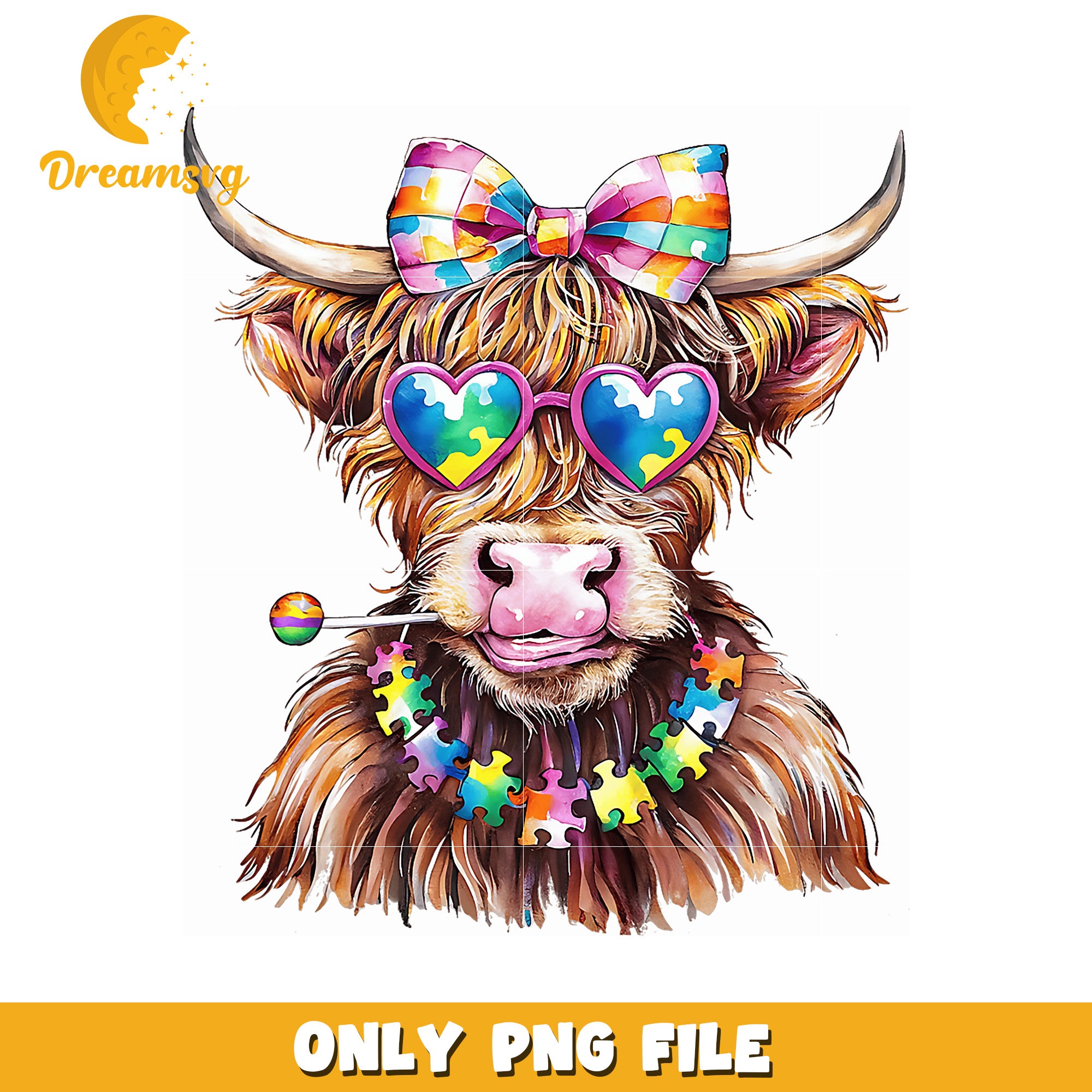 Highland Cow PNG Autism Awareness Design – DreamSVG Store