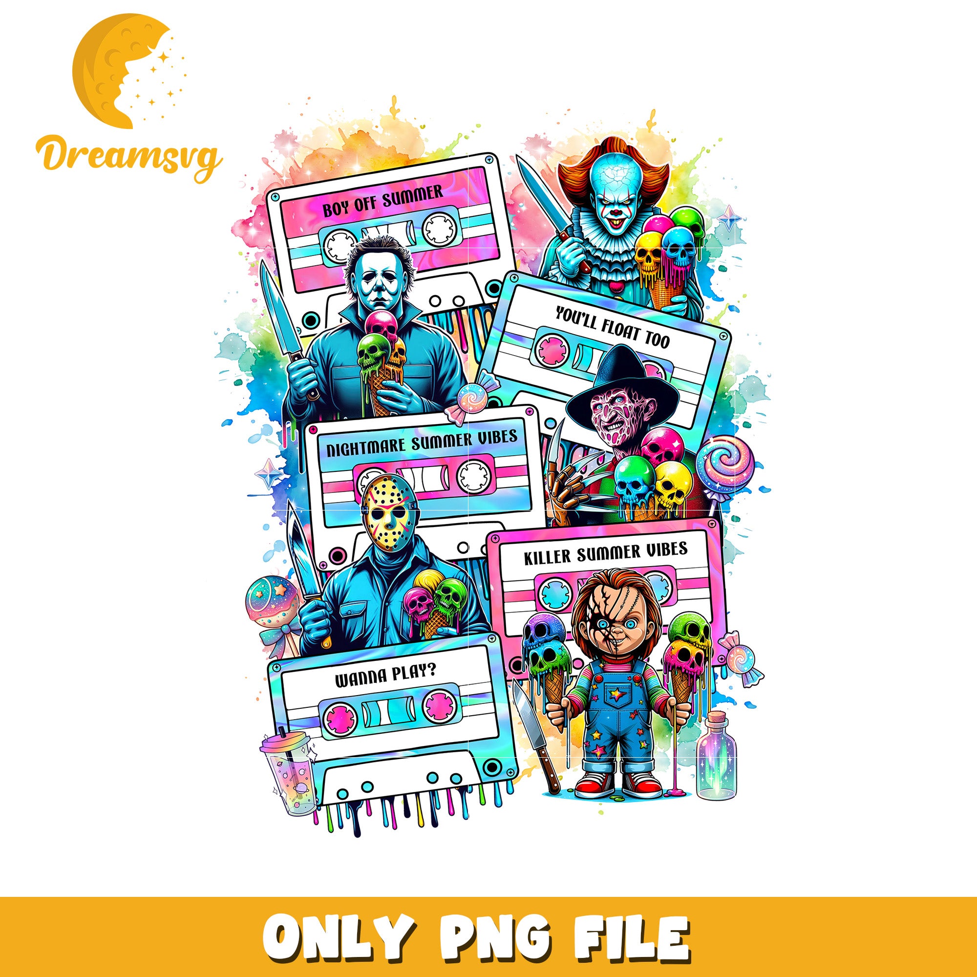 Horror movie characters summer design png, summer time png – DreamSVG Store