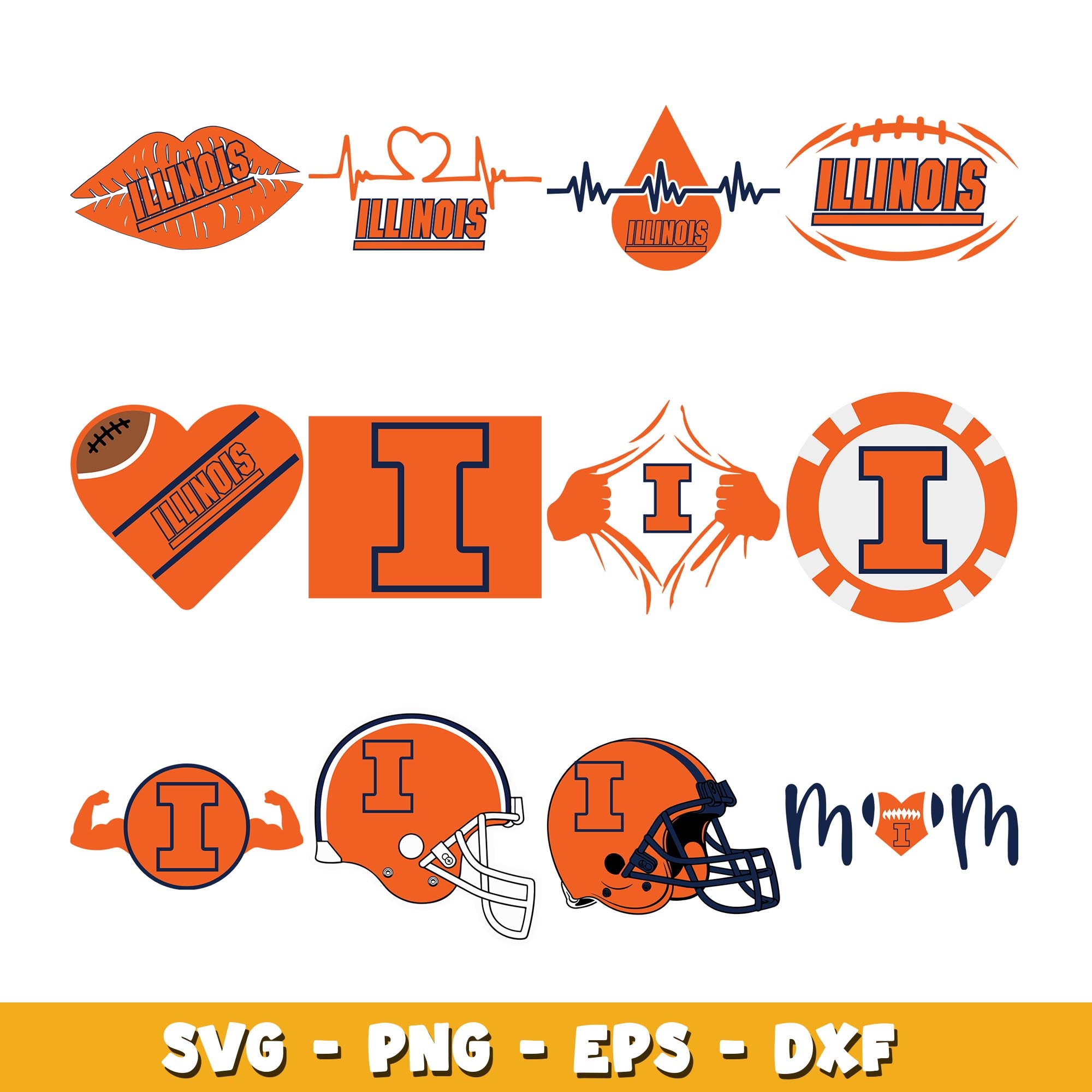 Illinois Football Season Bundle svg, Illinois Fighting logo svg, ncaa ...