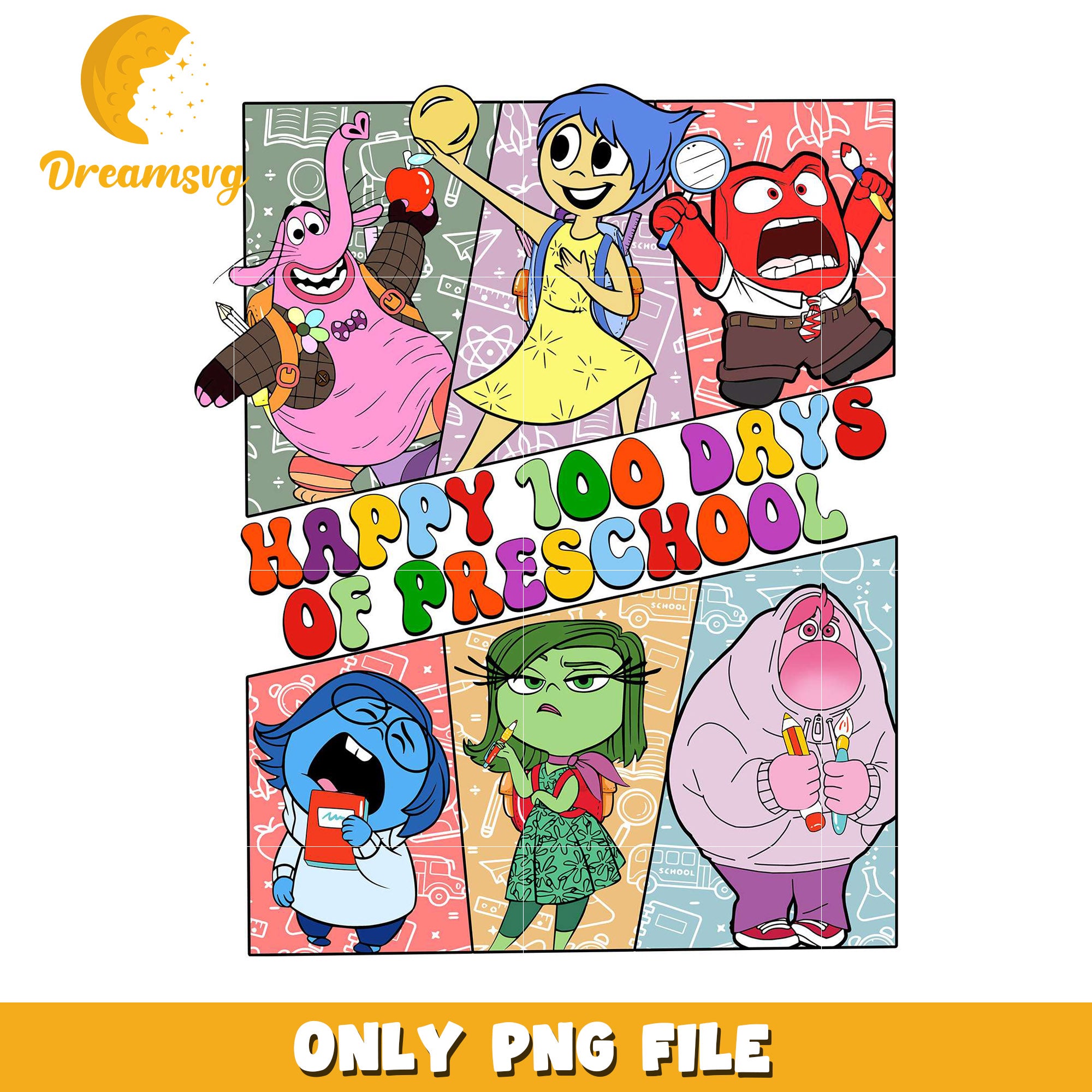 Inside Out Preschool 100 Days PNG – DreamSVG Store
