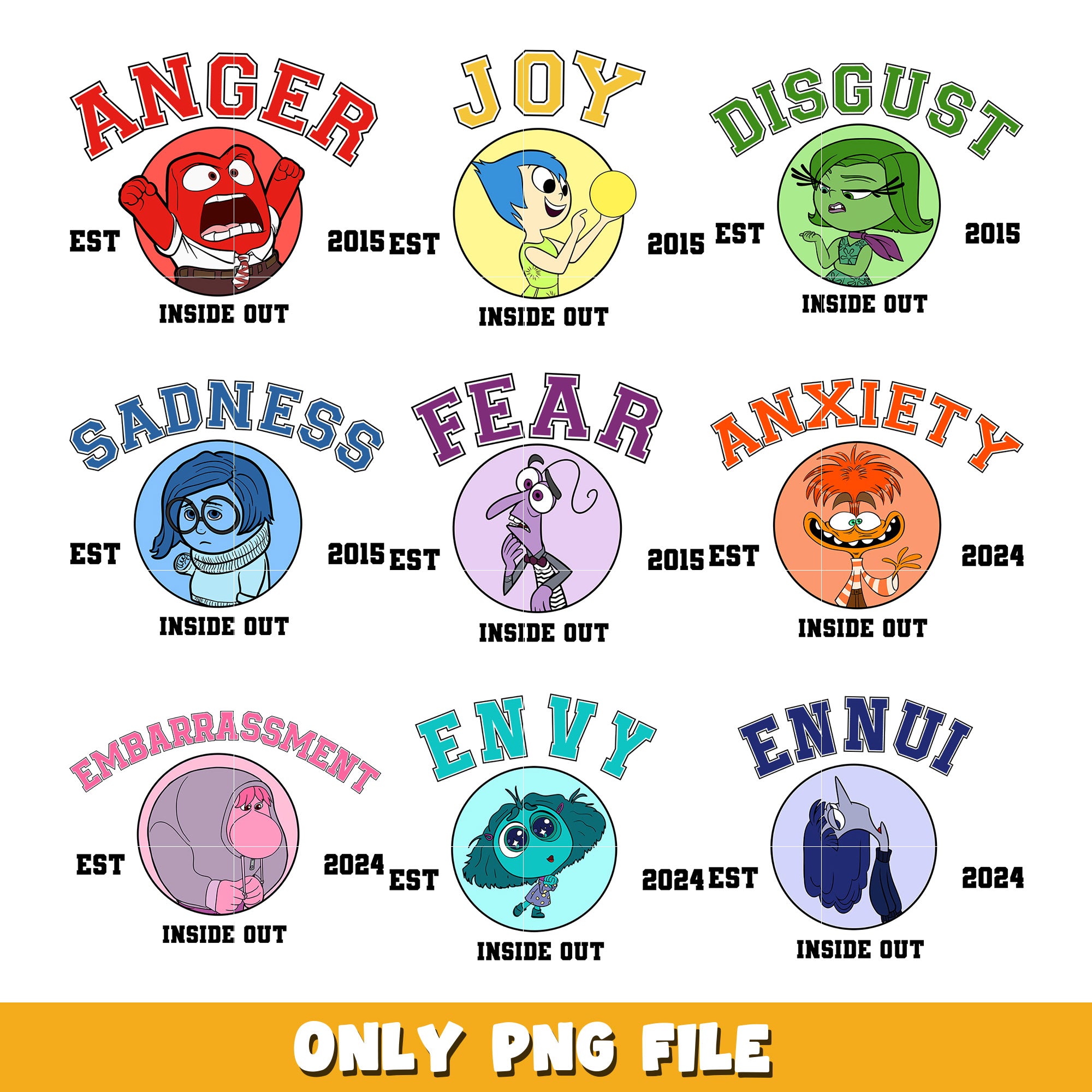 Inside Out Characters bundle png, Inside Out 2 png, Disney cartoon png ...