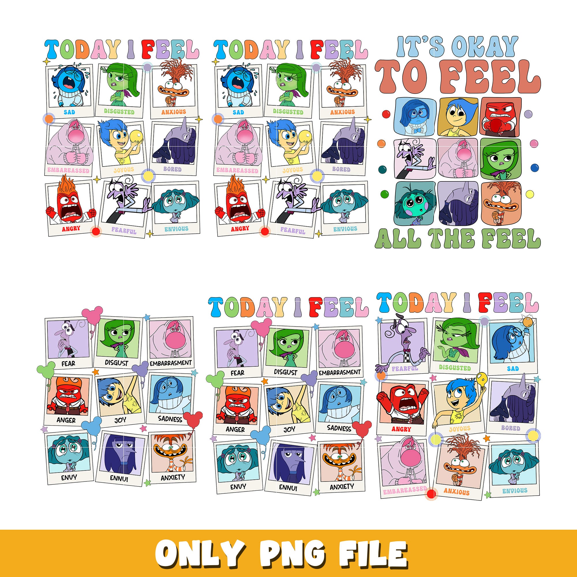 Today I Feel Inside Out bundle png, Inside Out 2 png, Disney cartoon p ...