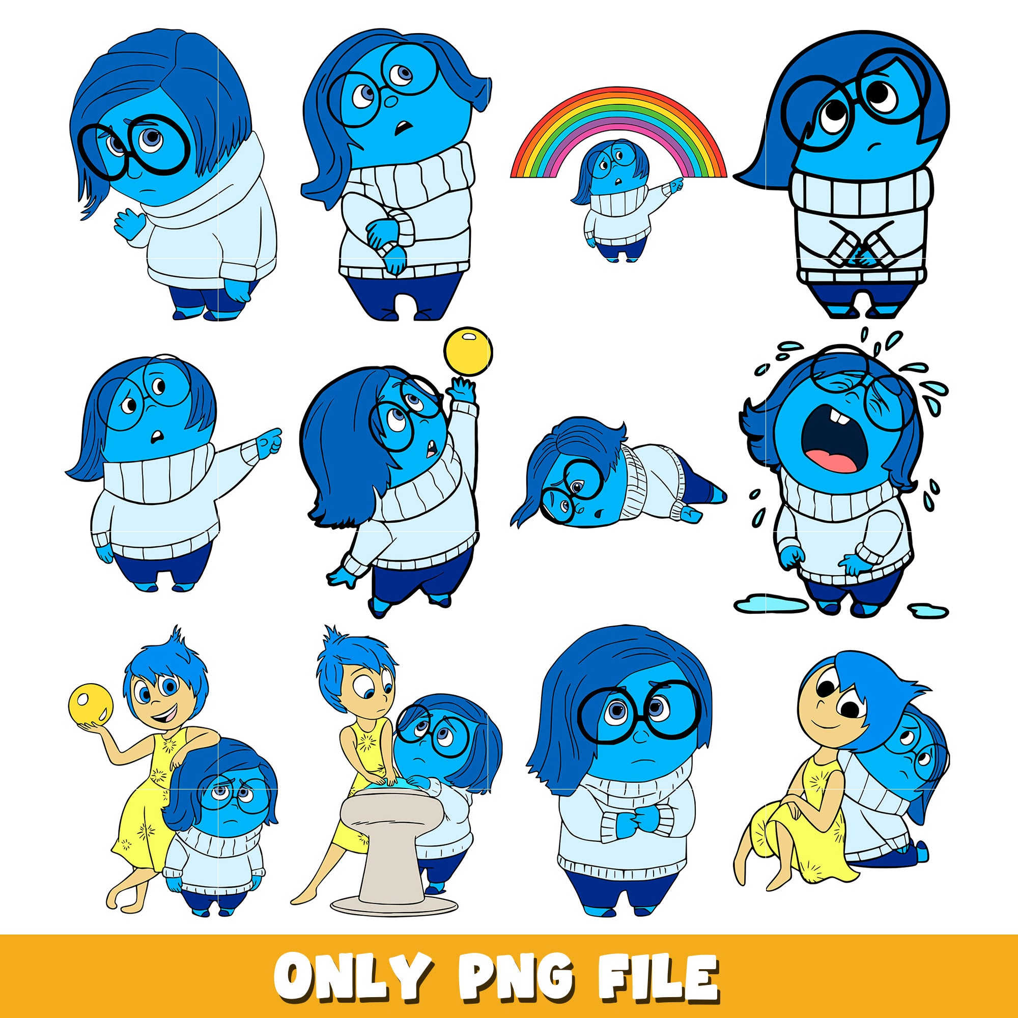 Disney Sadness Inside Out 2 bundle png, Inside Out 2 png, Disney carto ...