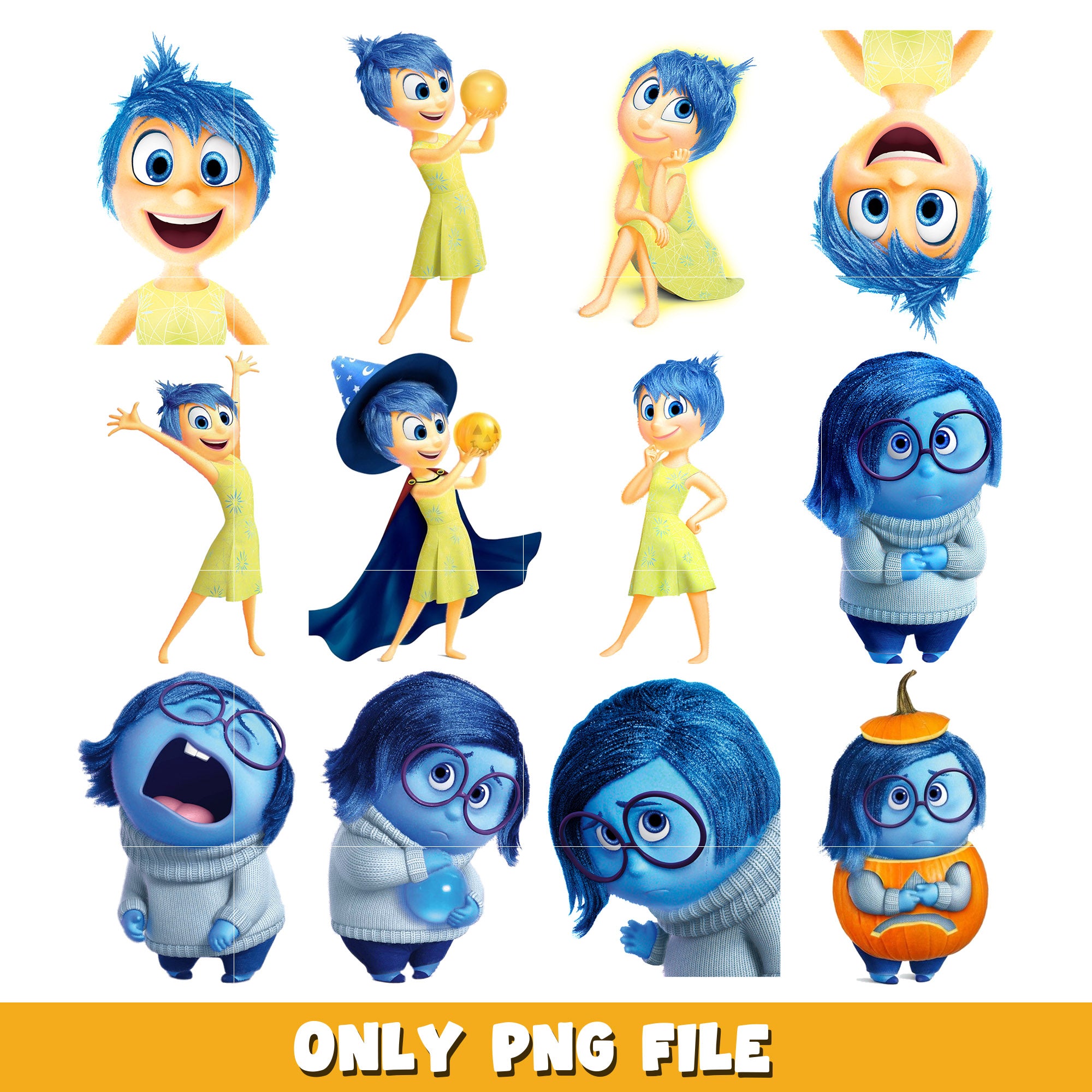 Joy and Sadness Inside Out 2 bundle png, Inside Out 2 png, Disney cart ...