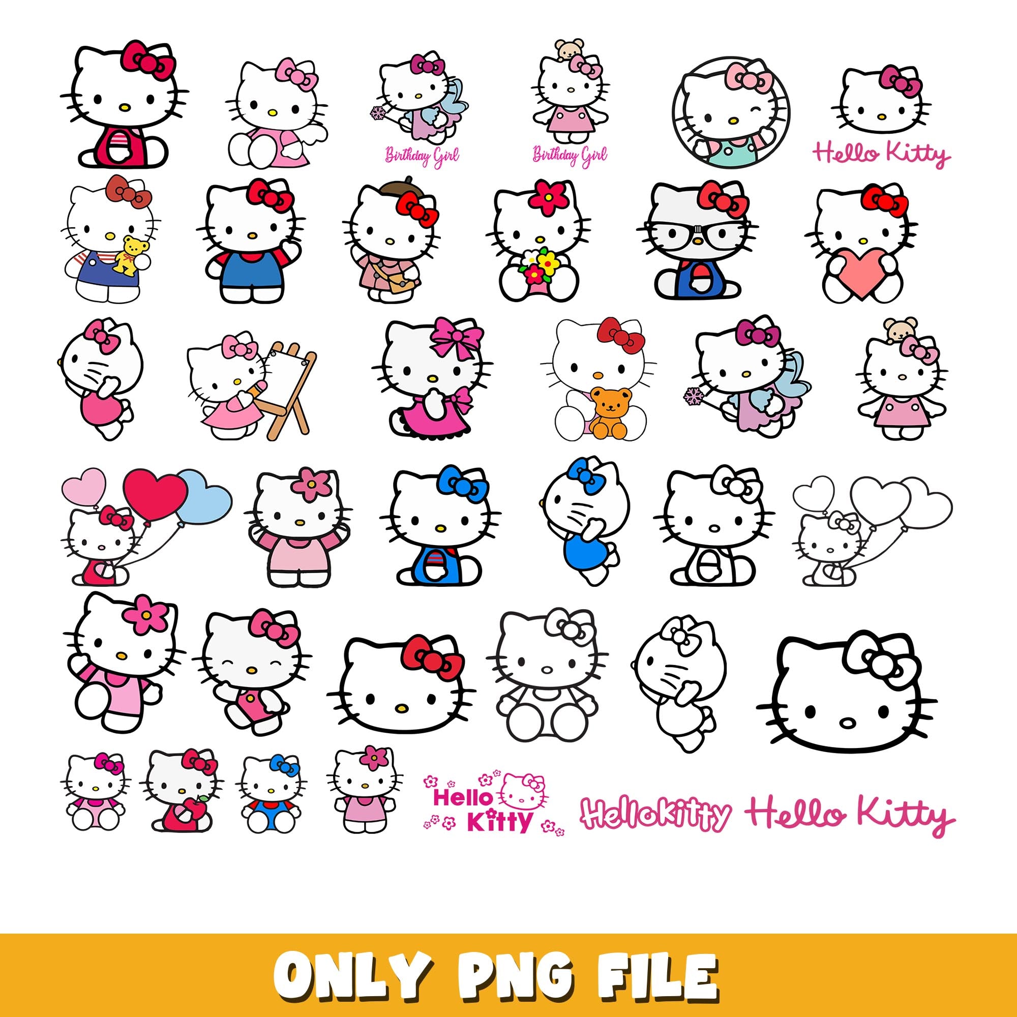 Hello Kitty stickers png, Hello Kitty bundle png, cartoon png ...