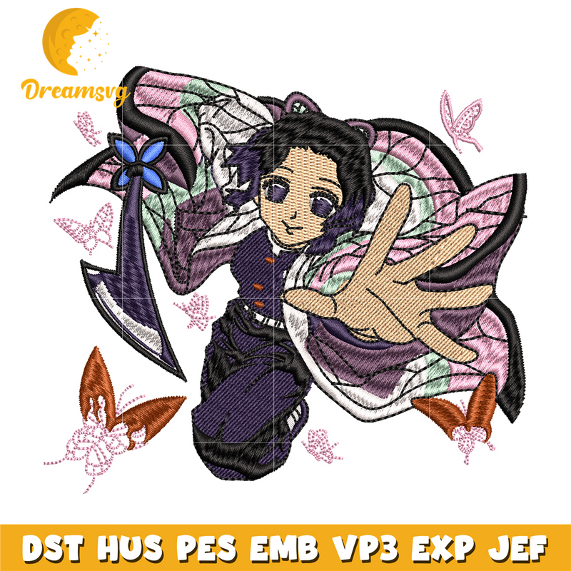 Kochou Shinobu embroidery design, Kimetsu no Yaiba embroidery