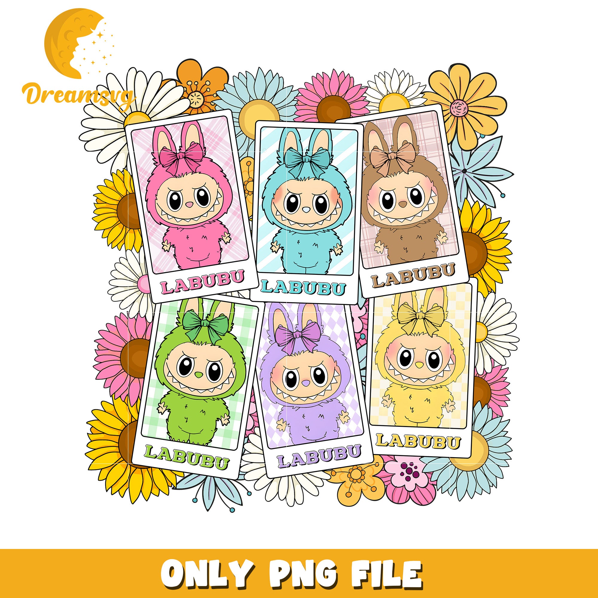 Labubu flowers picture frame png, labubu keychain png, labubu dolls pn ...