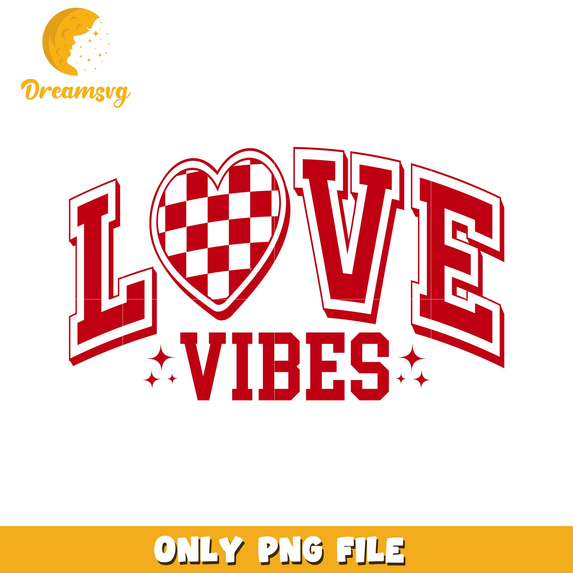 Love Vibes PNG Design Red Checkered Heart – DreamSVG Store