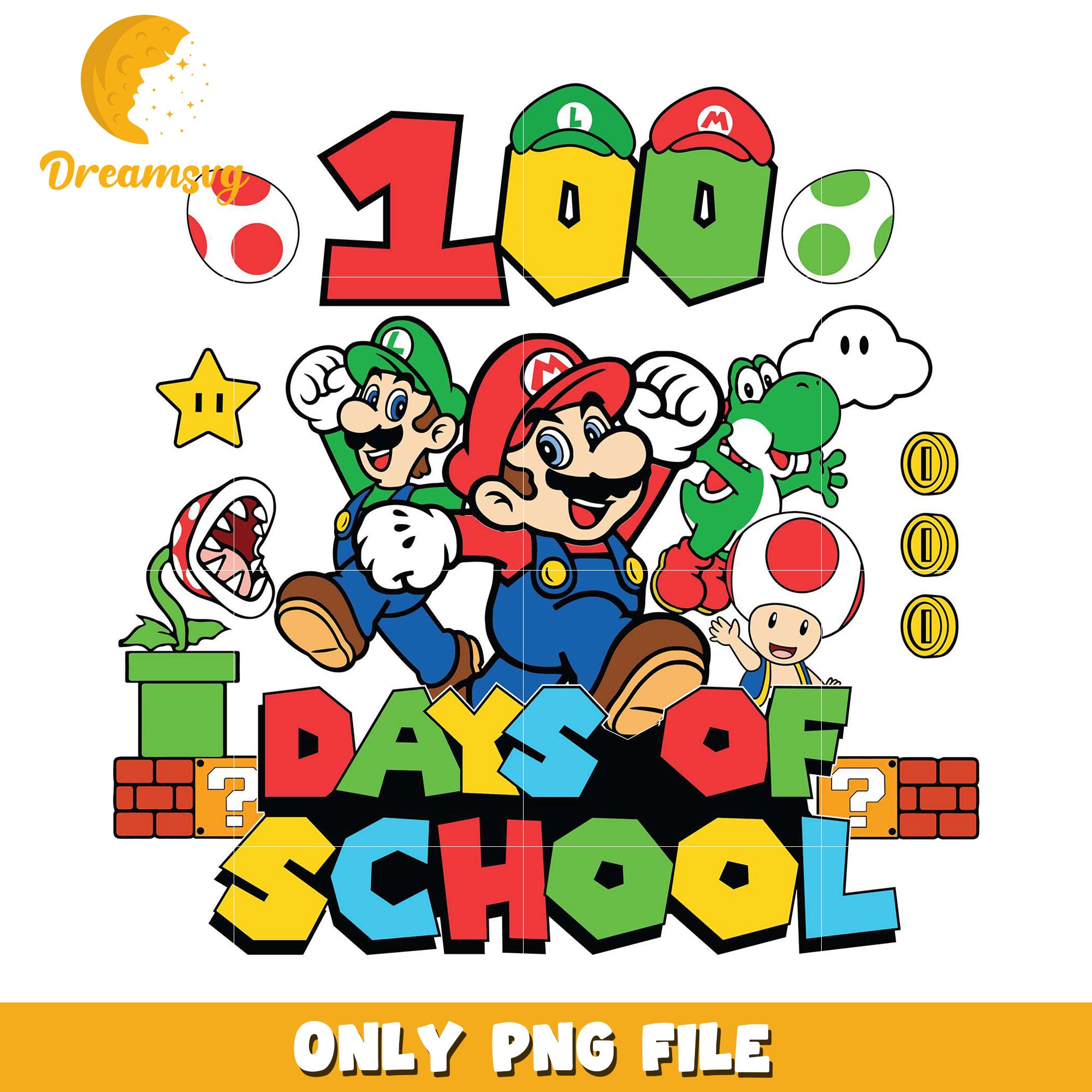 Mario 100 Days of School PNG – DreamSVG Store