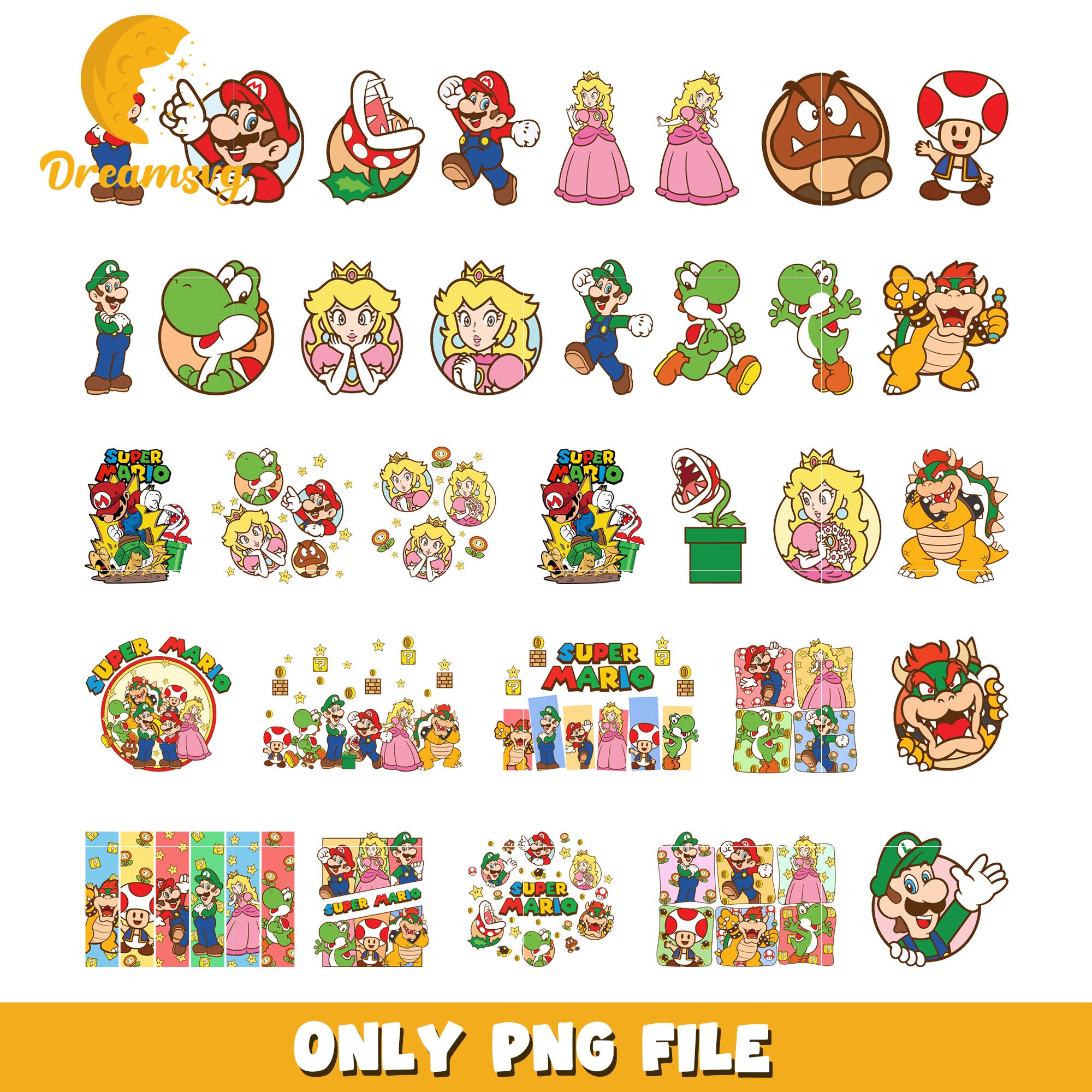 Cast of Super Mario bros bundle png, super mario bros png – DreamSVG Store