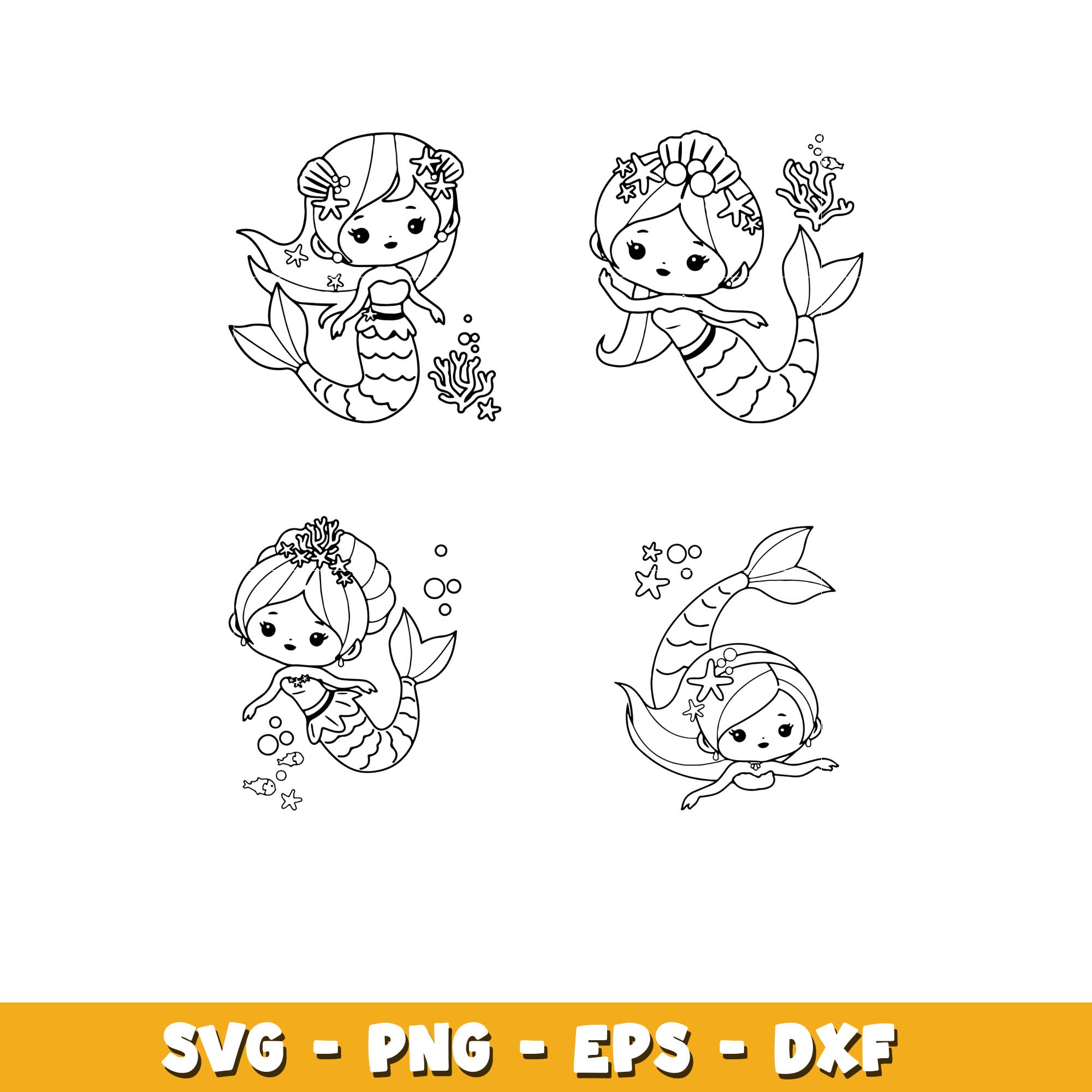 Mermaid coloring bundle svg, Disney cartoon svg, Digital download ...