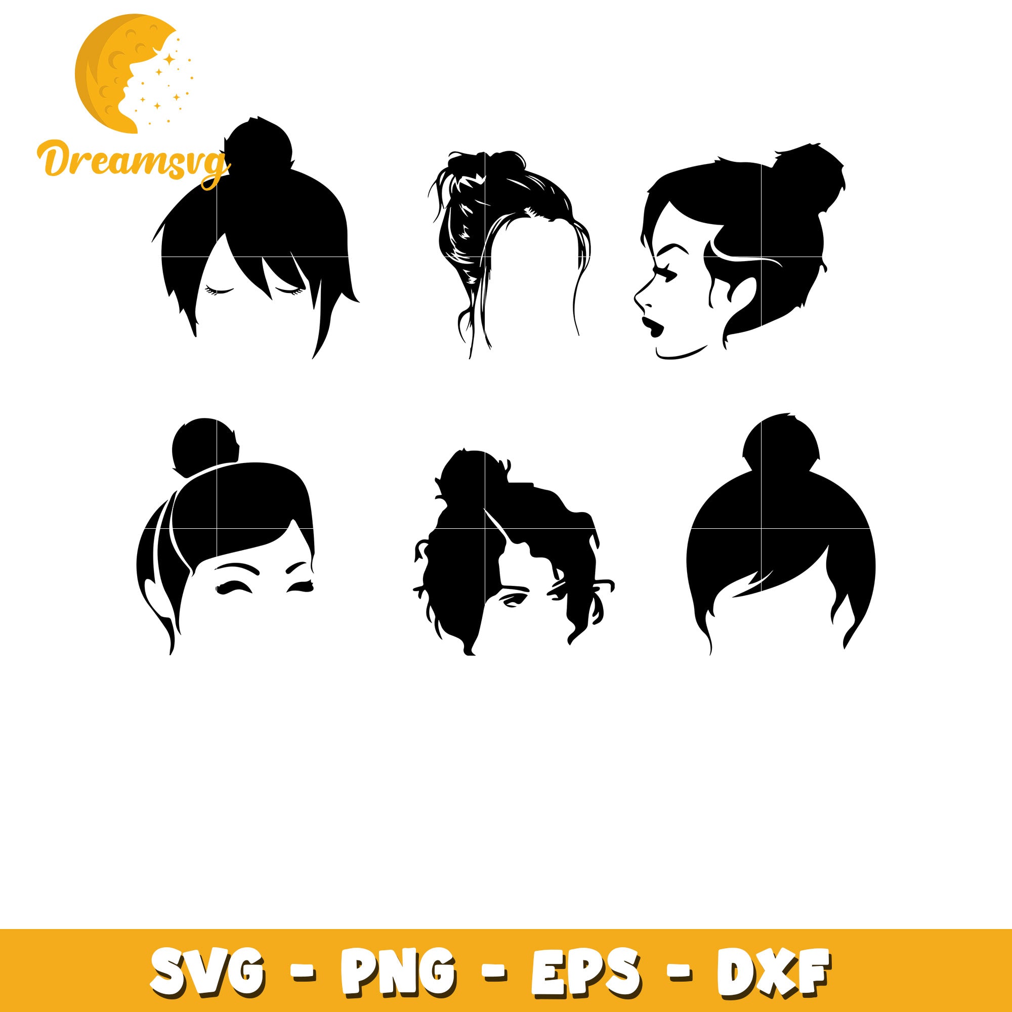 Woman heads and hair bundle Svg, Messy bun svg, woman svg – DreamSVG Store