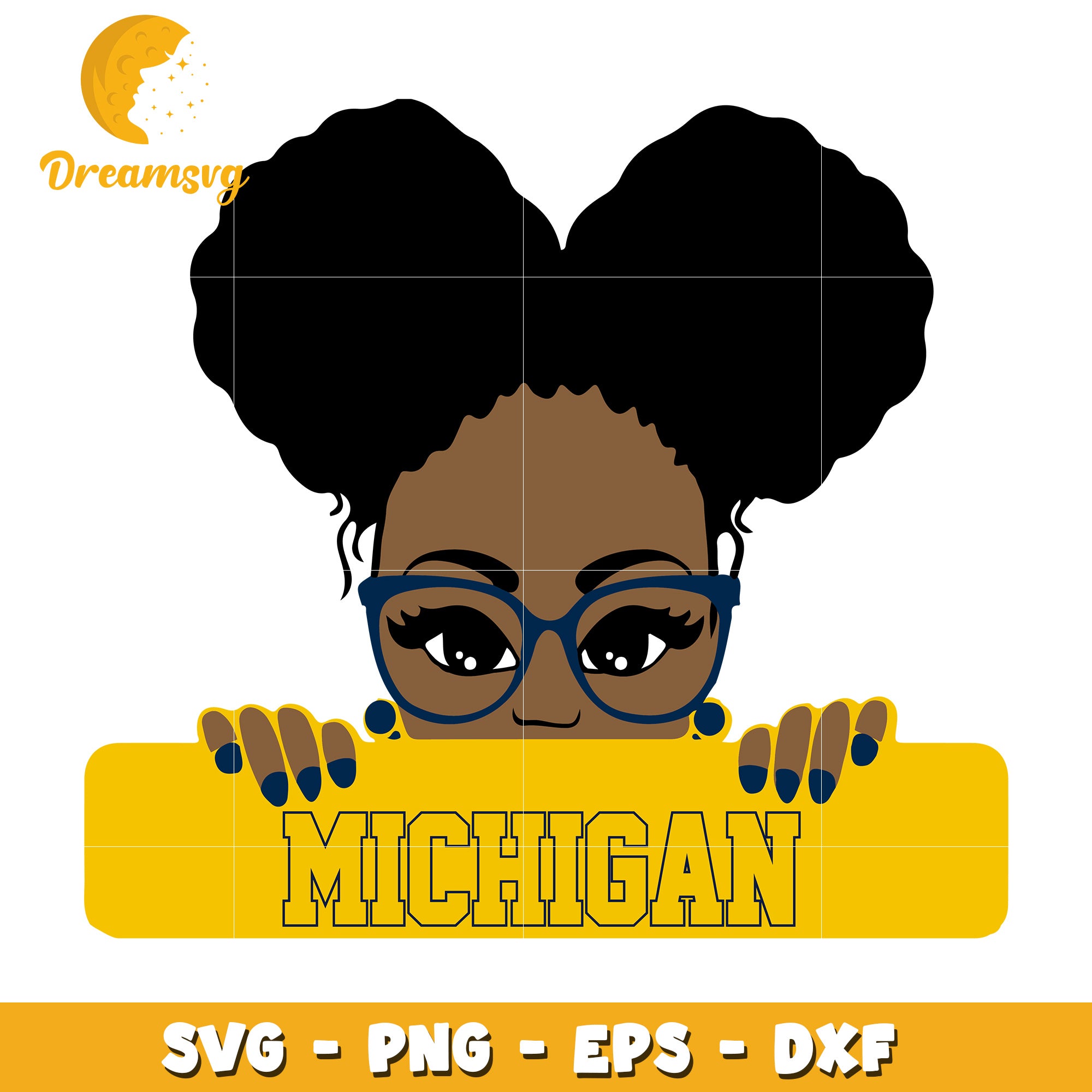 Michigan Girl SVG Design with Glasses and Afro Hair Style – DreamSVG Store
