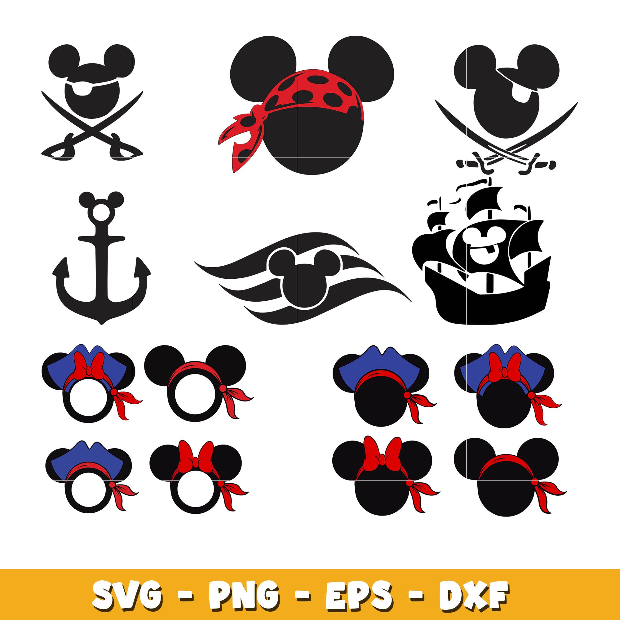 Mickey and Minnie Pirate bundle svg, Disney cartoon svg, Digital downl ...