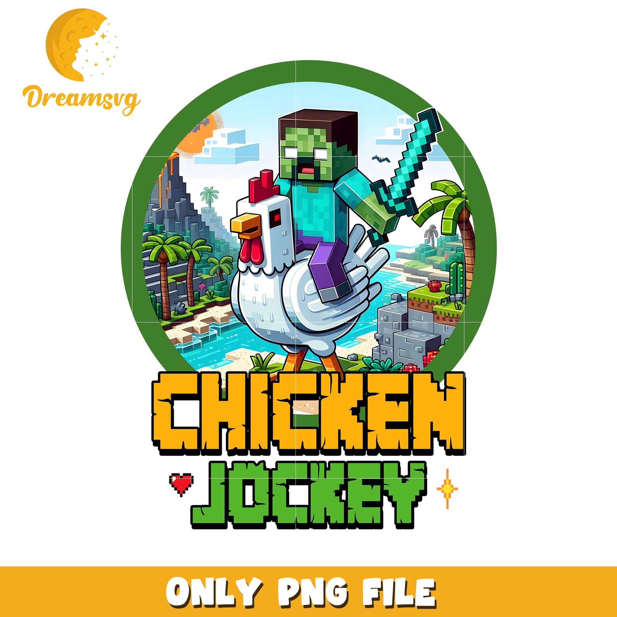Minecraft Chicken Jockey PNG, Pixel Art, Game Design – DreamSVG Store