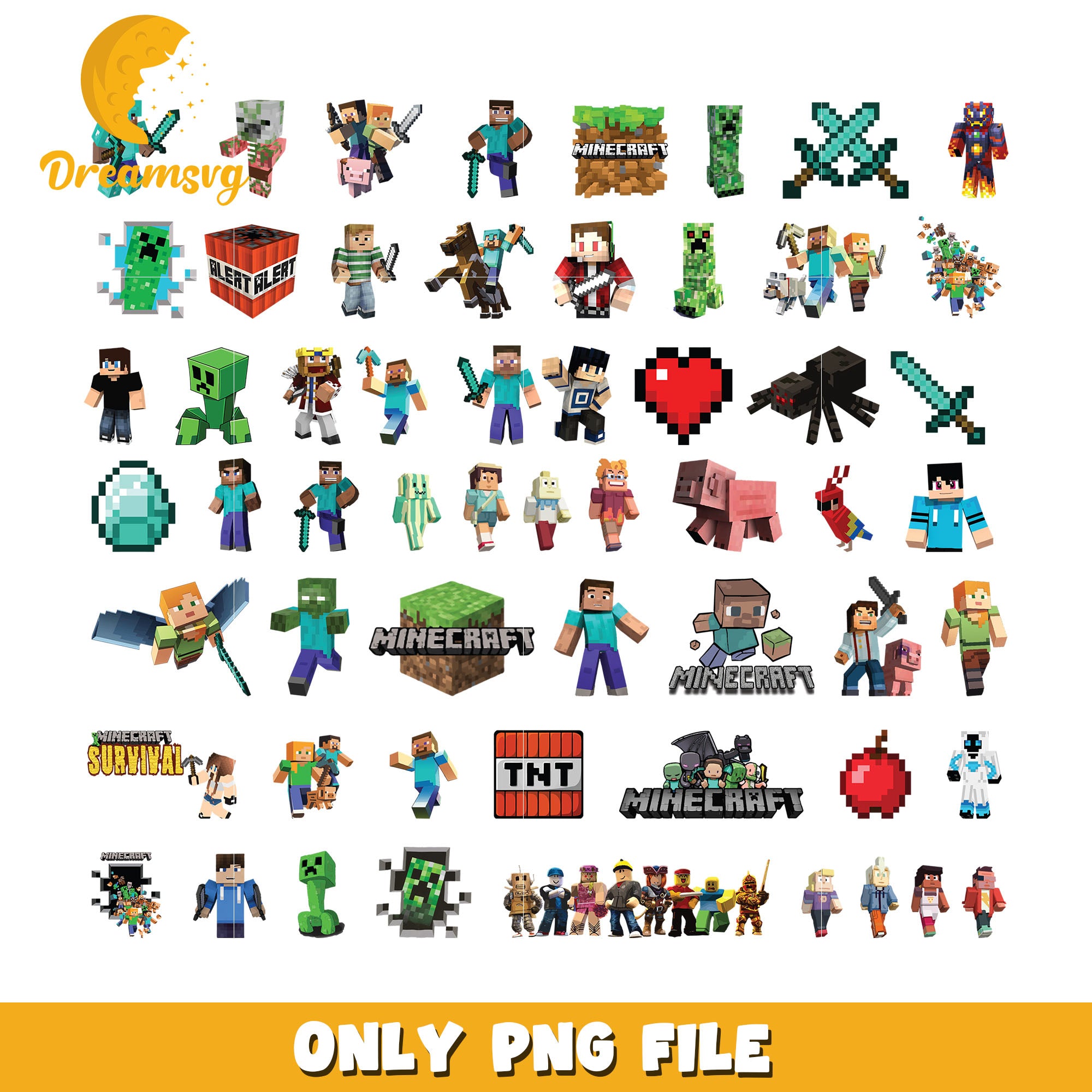 Minecraft characters bundle png, minecraft skins game png – DreamSVG Store