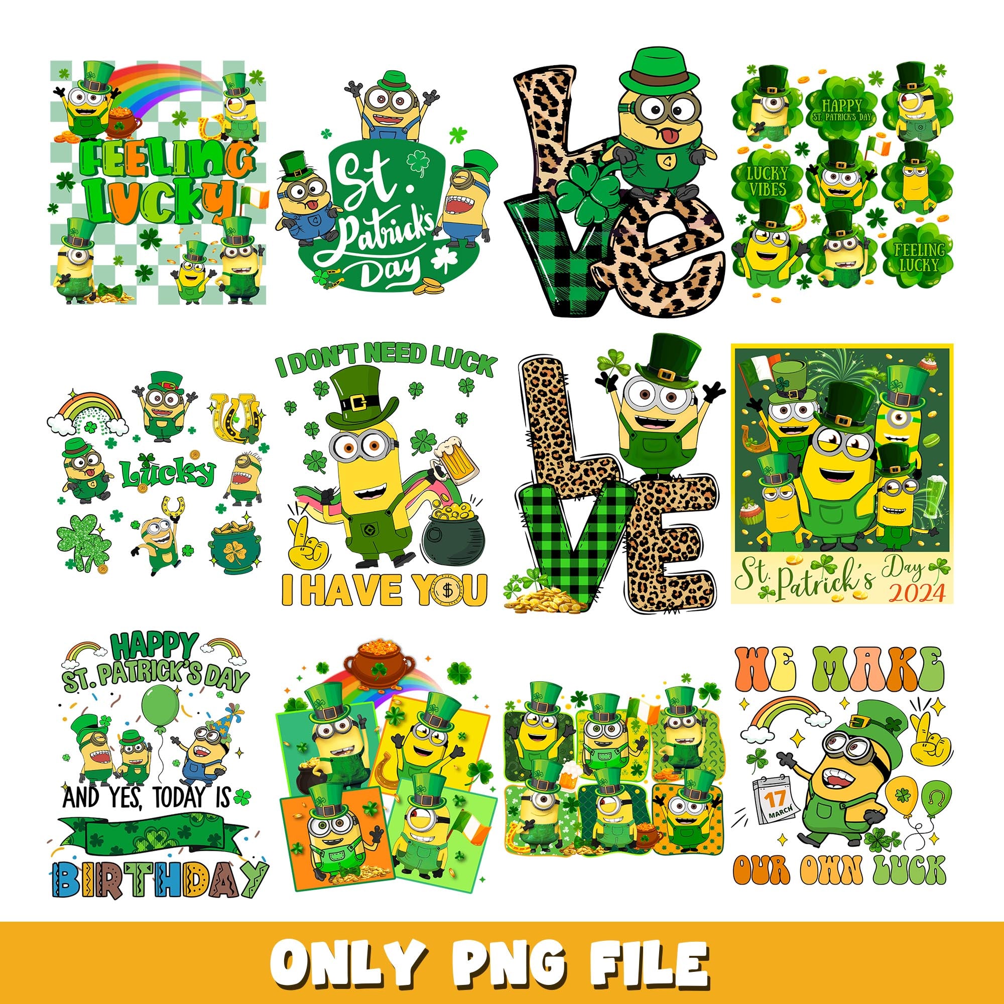 Disney Minion love st. patrick's day png, minions bundle png, cartoon ...