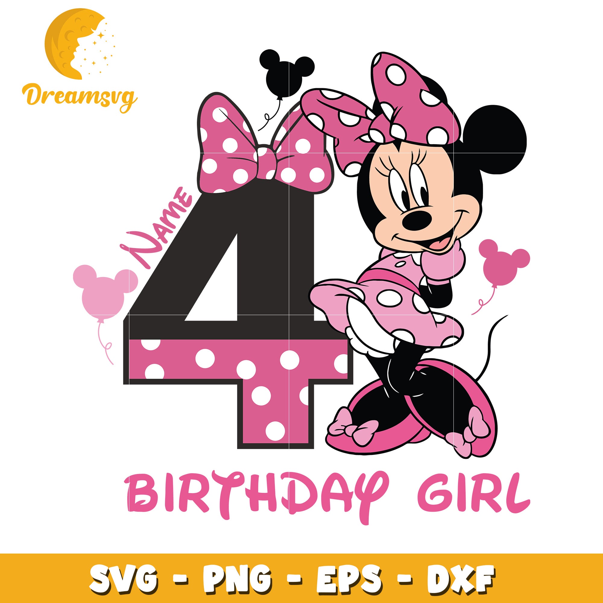 Minnie Mouse Birthday Girl SVG Design for 4th Birthday Celebration ...